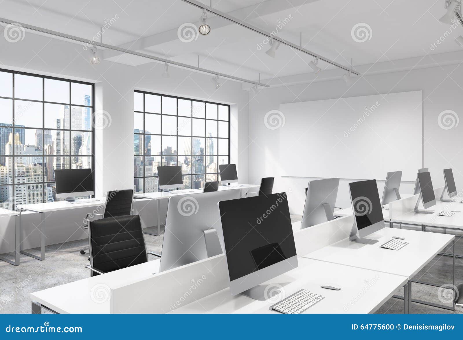Open Space Office with Computers Stock Illustration - Illustration of ...