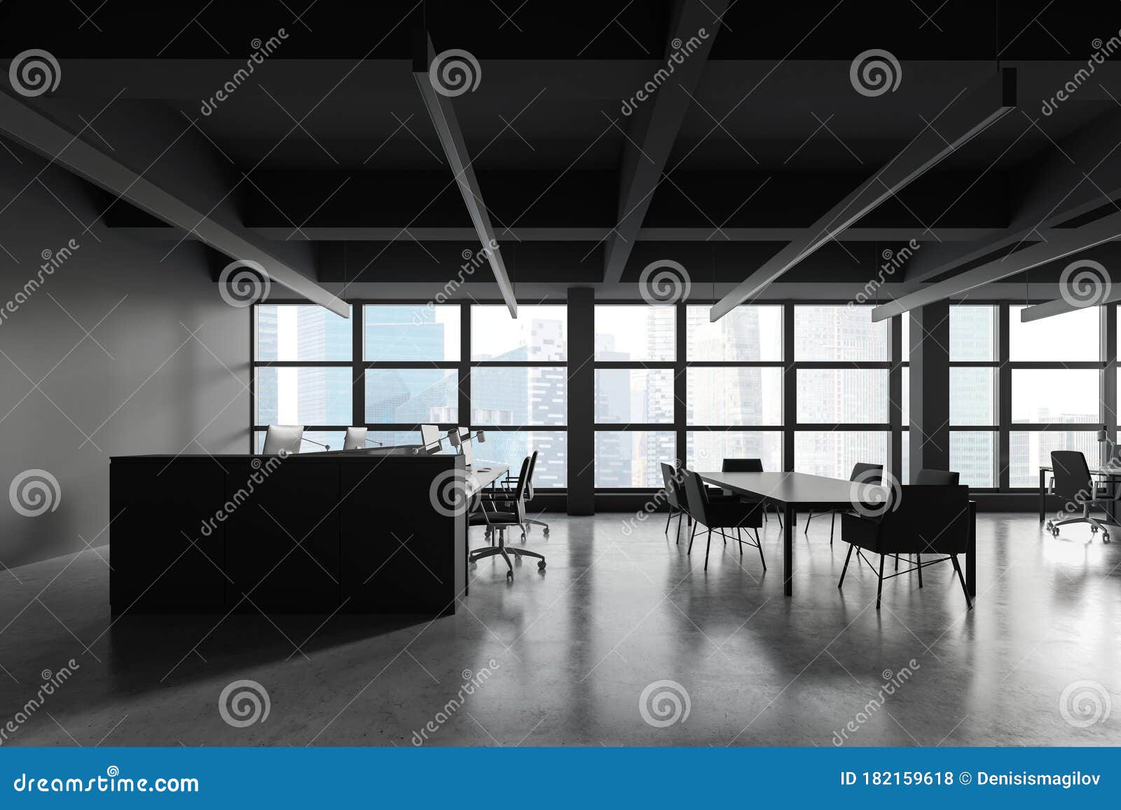 Open Space Office with Conference Table Stock Illustration ...