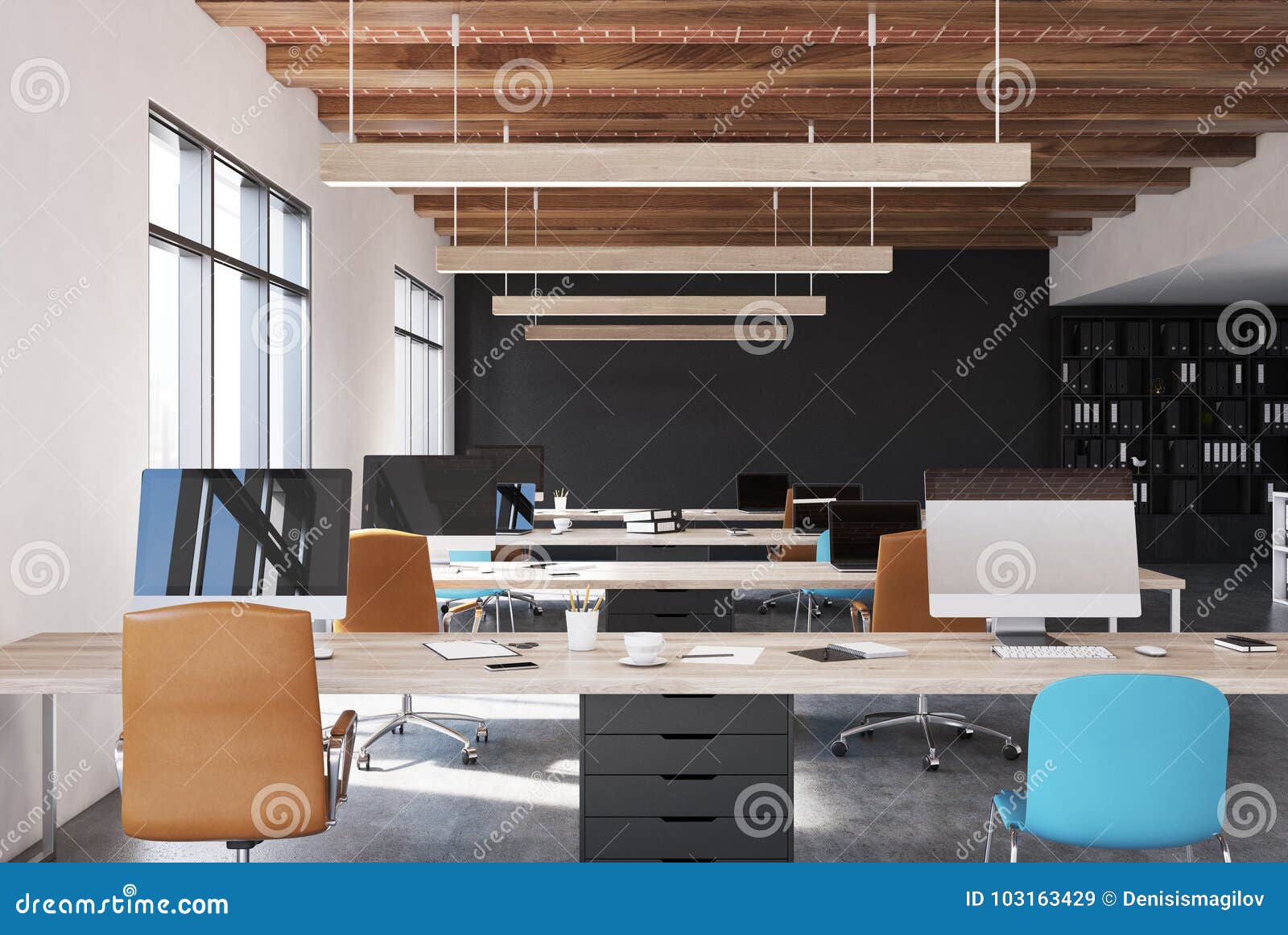 Open Space Office Environment, Computer Screens Stock Illustration ...