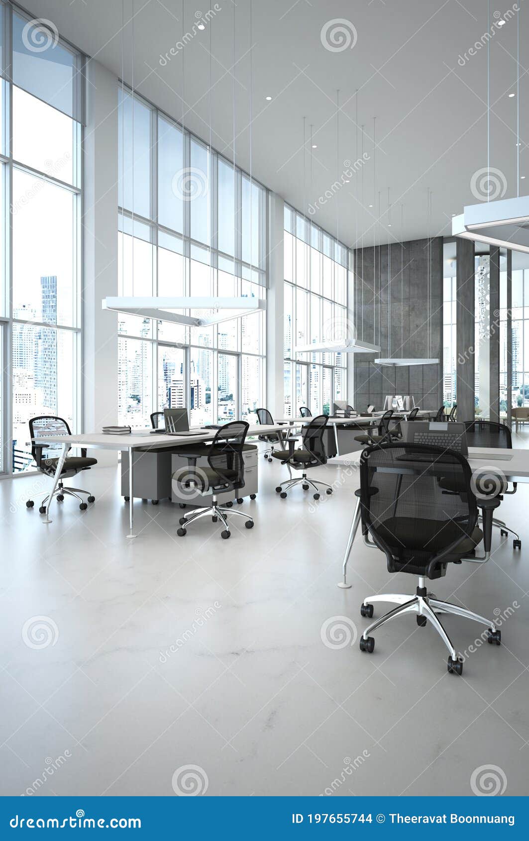Open space office interior stock illustration. Illustration of floor ...