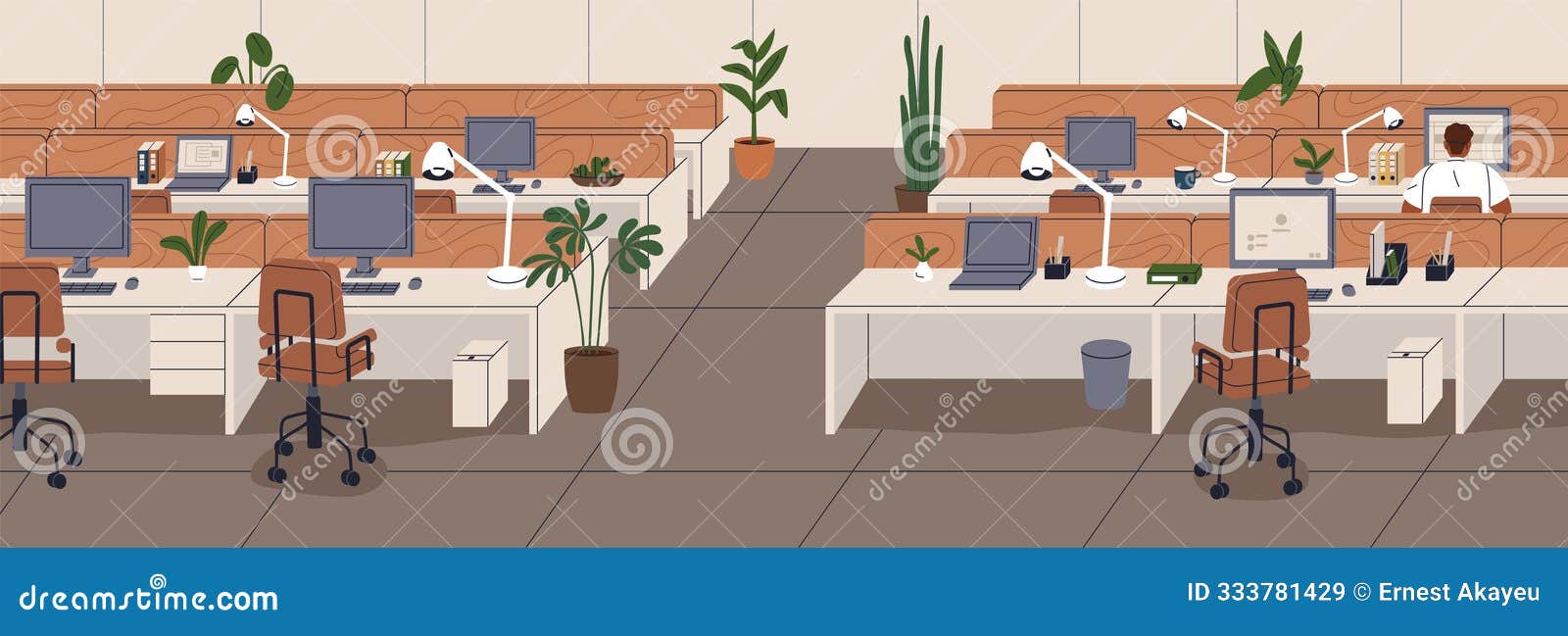 Open-space Office Interior With Empty Vacant Computer Desks. Only ...