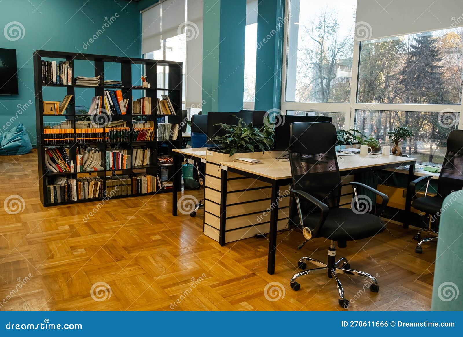 Open Space Office in Loft Style Hangar with Windows in Floor and City ...