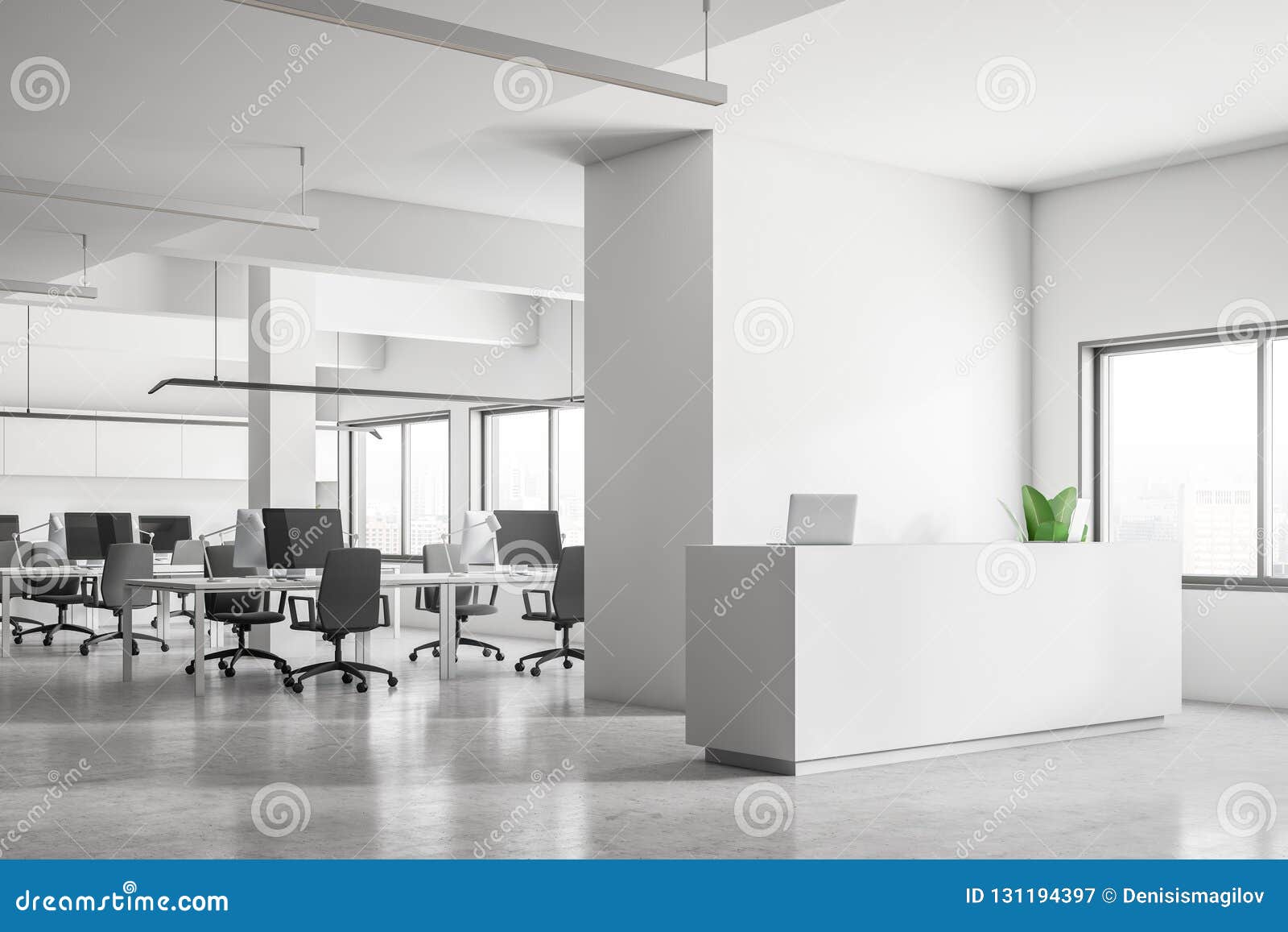 Open Space Office and Reception Desk Stock Illustration - Illustration ...