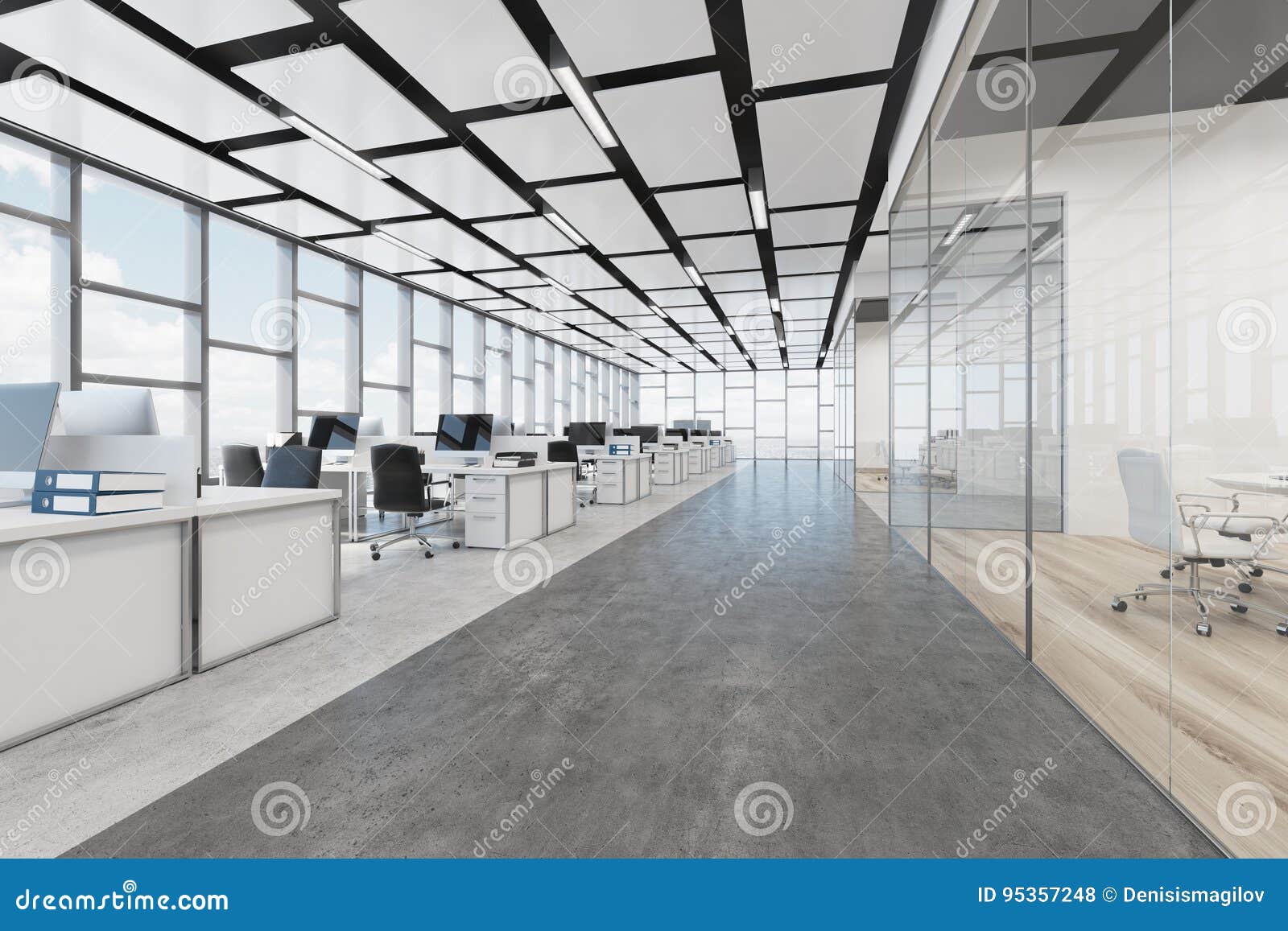 Open Space Office, Rectangular Stock Illustration - Illustration of ...