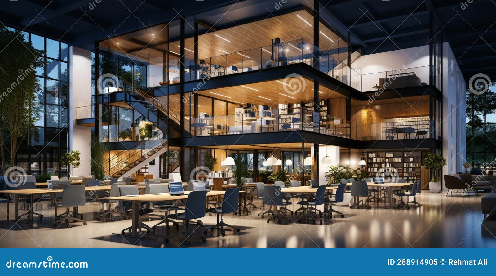 Open Space Office Room at Night 3d Rendering, Zoom Virtual Background ...