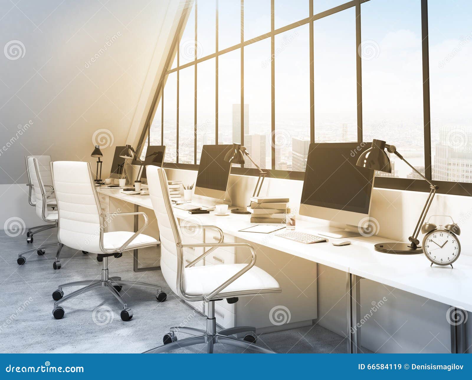 Open space office stock illustration. Illustration of glass - 66584119