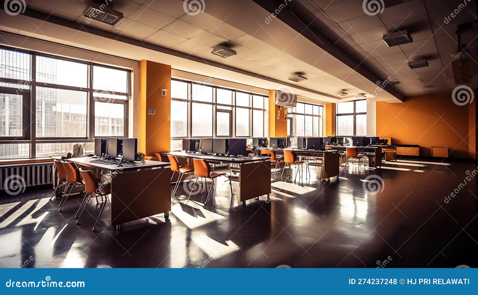 Open Space Office with Rows of Computer Tables. Generative Ai Stock ...