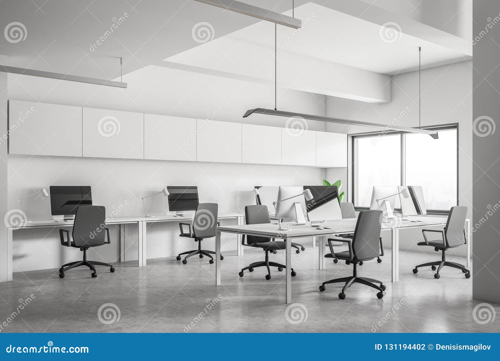 Open Space Office, Rows of Computers Stock Illustration - Illustration ...