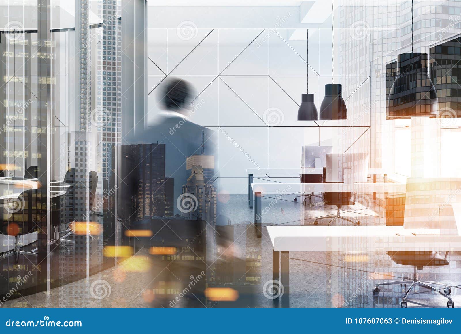 Open Space Office, Rows of Desks People Stock Illustration ...