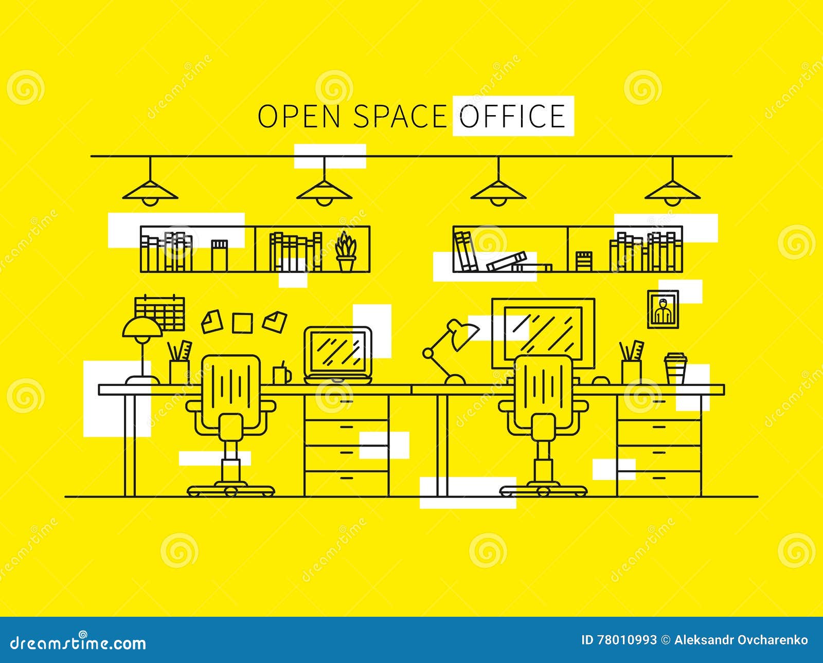 Open Space Office Vector Illustration Stock Vector - Illustration of ...