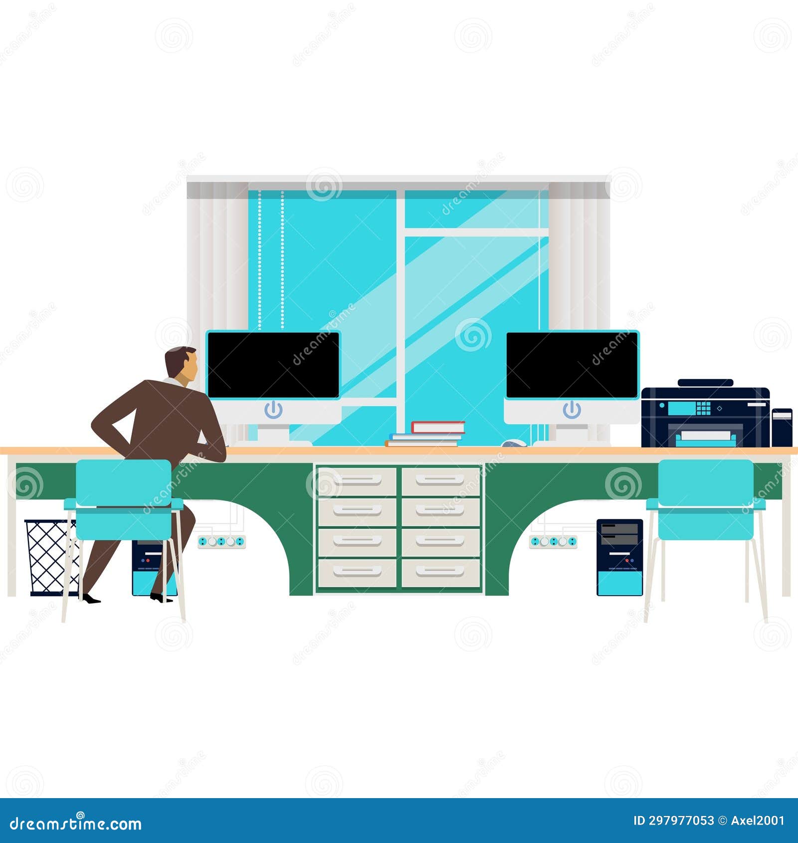 Open Space Office Vector Workplace Flat Icon Stock Vector ...