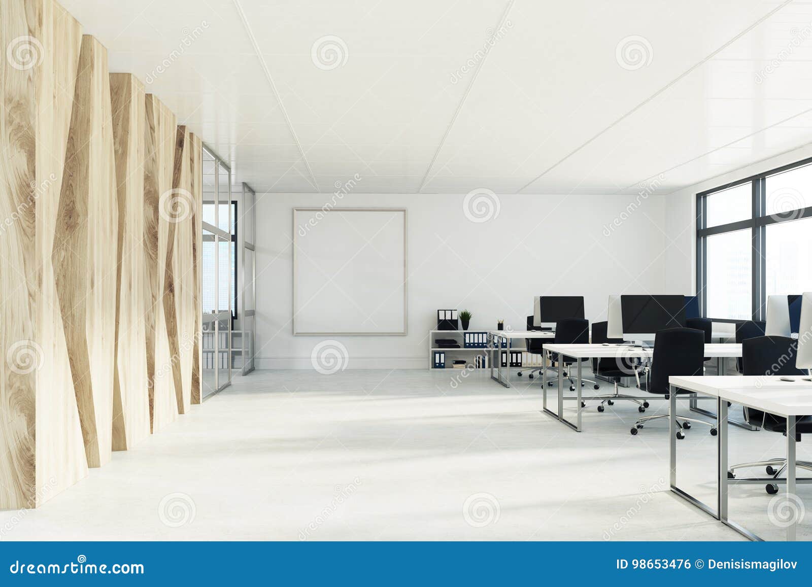 Open Space Office with a Wooden Wall, Poster Stock Illustration ...