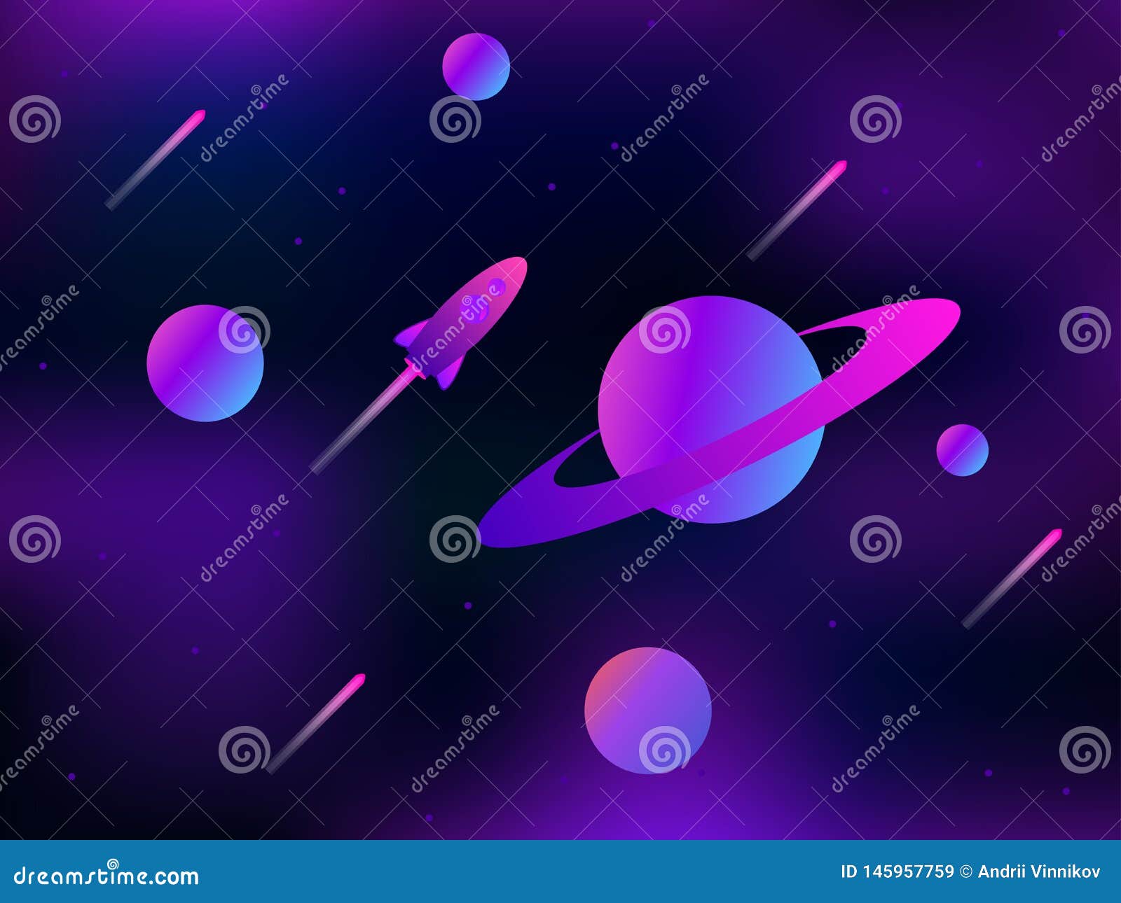 Open Space. Planets, Meteors and Space Rocket. Space Exploration ...