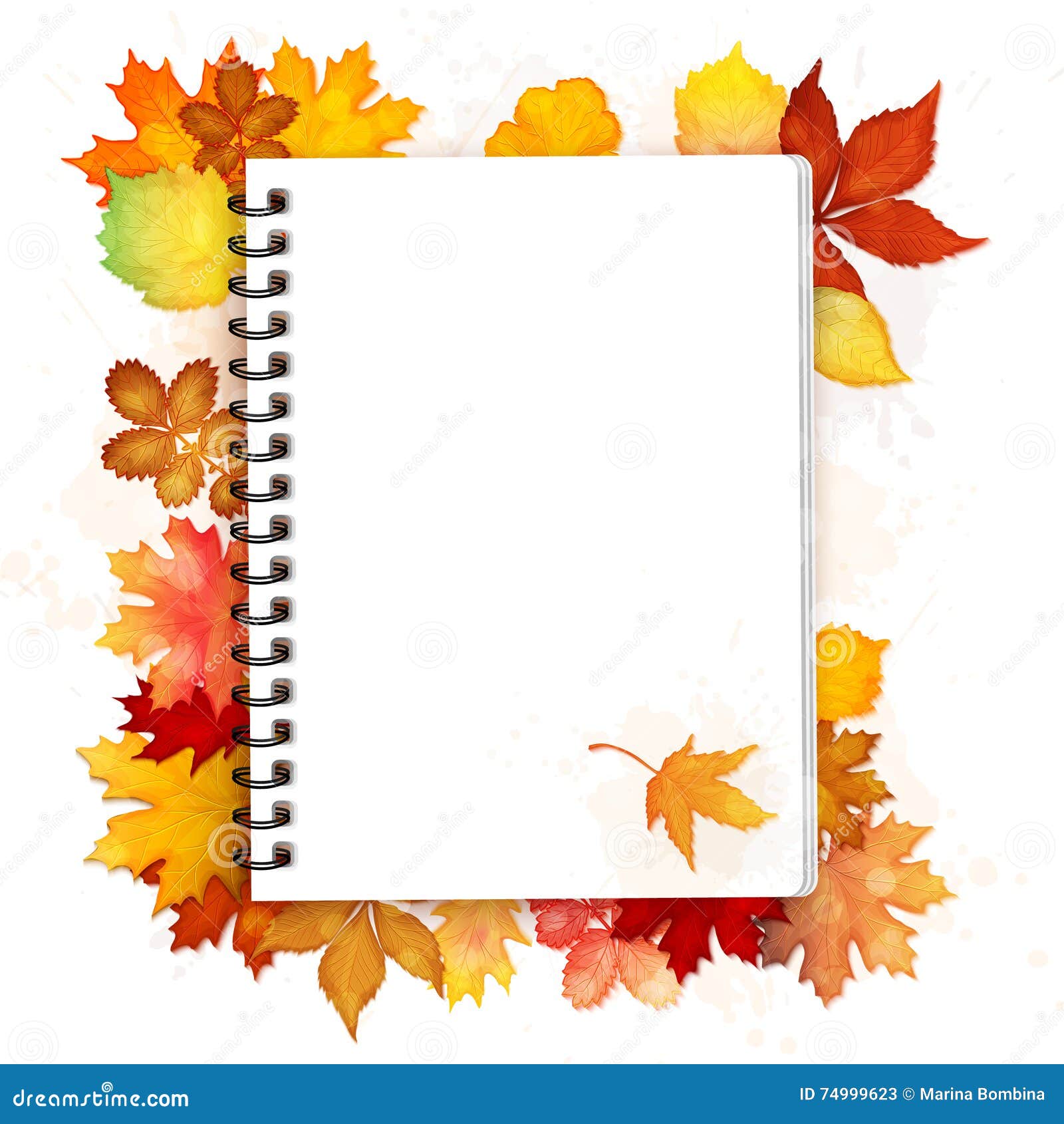 Open Spiral Notebook with Autumn Leaves Vector Stock Vector ...