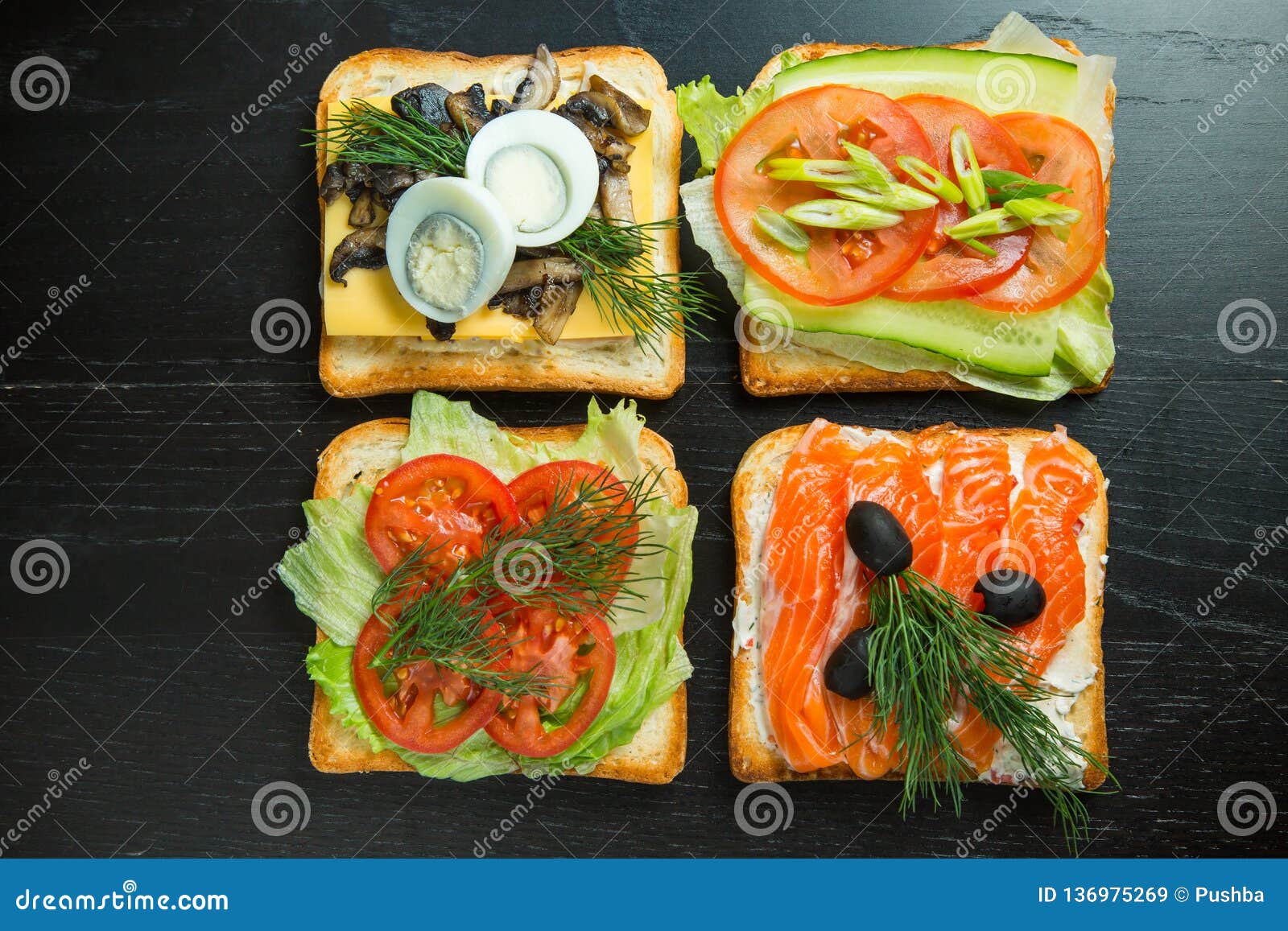 Open Square Sandwiches with Different Fillings Stock Image - Image of ...