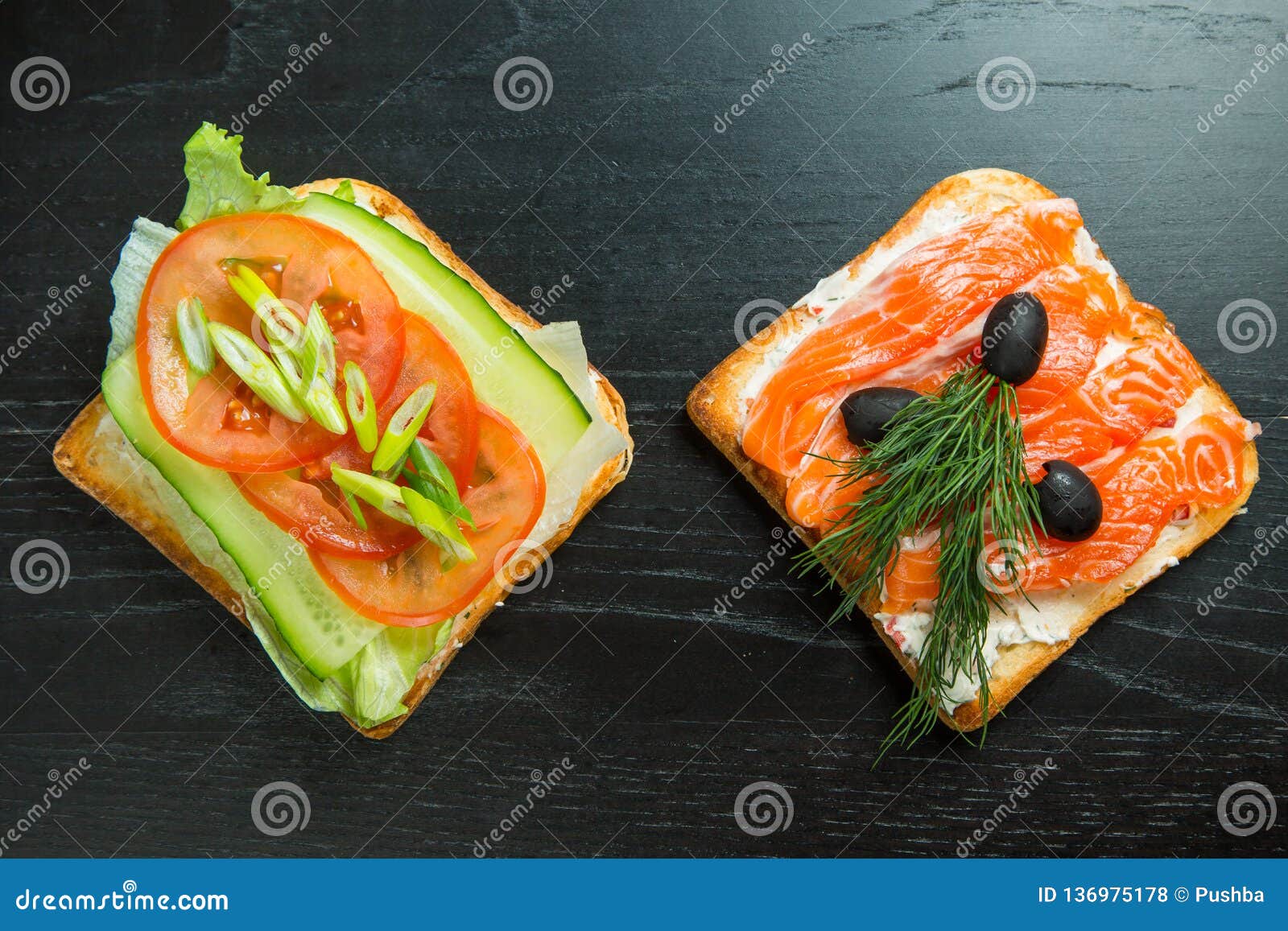 Open Square Sandwiches with Different Fillings Stock Photo - Image of ...