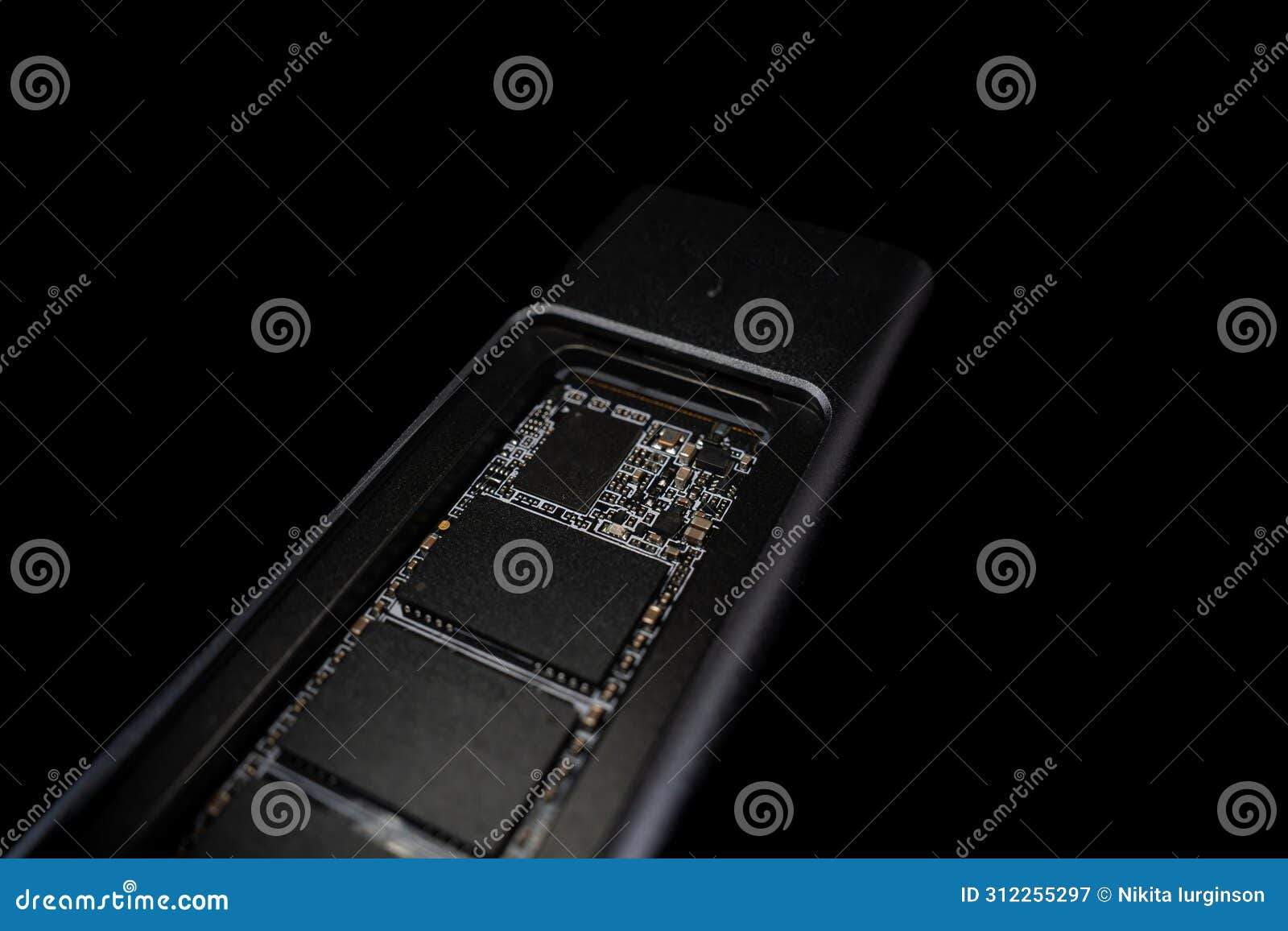 Open SSD Case with Inside High-Speed M.2 on Black Background, External ...