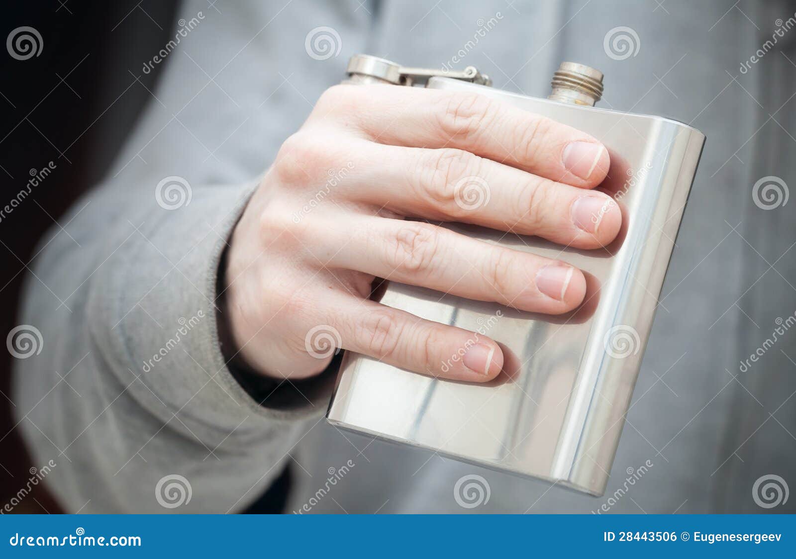 Open Steel Small Flask in Male Hand Stock Photo - Image of people ...