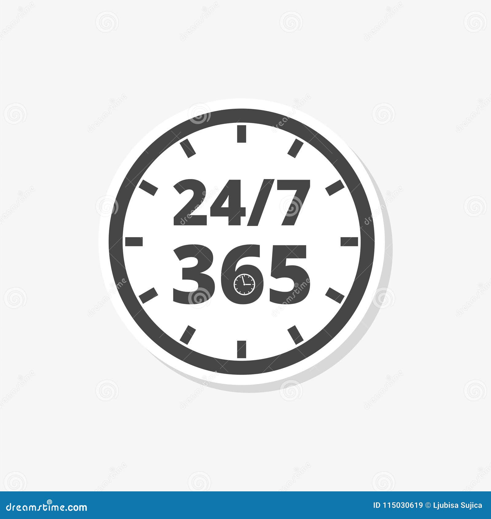 Open 24/7 - 365, 24/7 365, 24/7 365 Sticker, Simple Vector Icon Stock ...
