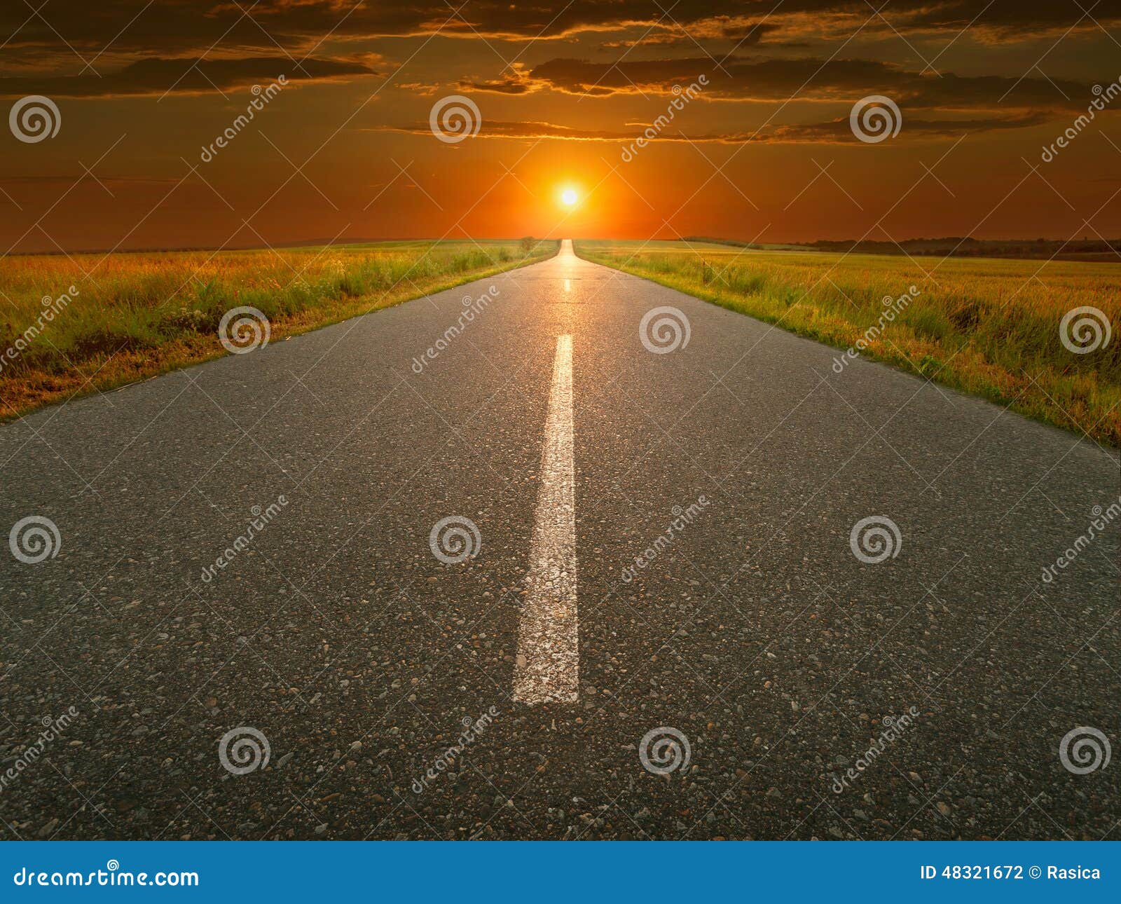 Open, Straight Asphalt Road at Sunset Stock Photo - Image of ...