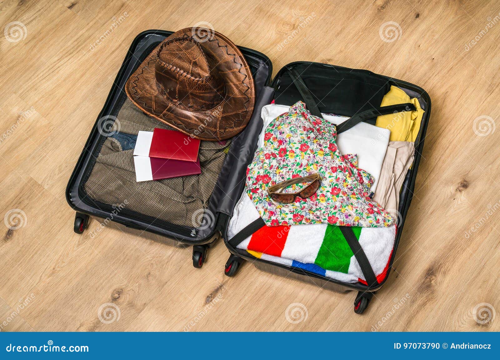 Open Suitcase Packed for Travelling Stock Photo - Image of packing ...