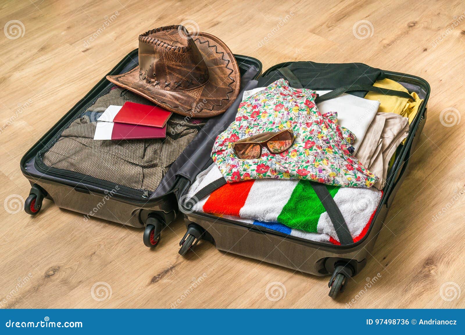 Open Suitcase Packed for Travelling Stock Photo - Image of vacations ...