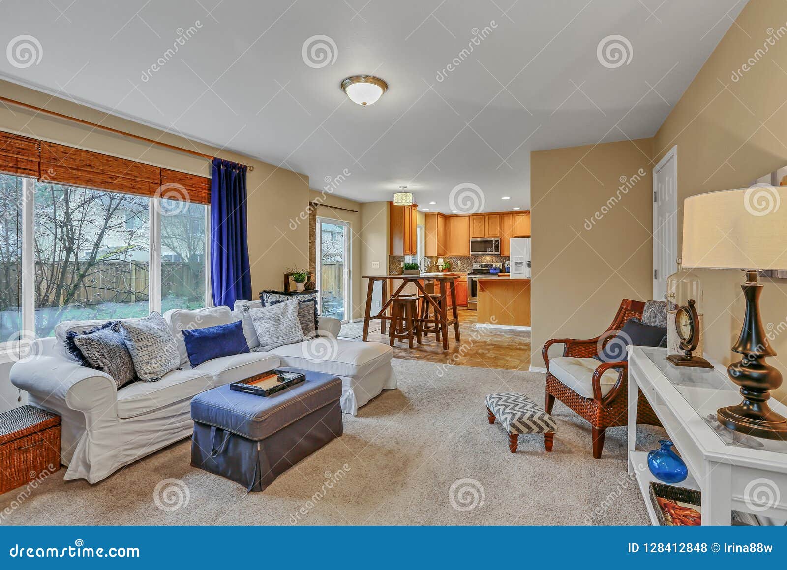 Open Sunny Space with Living and Dining Room Interior Stock Photo ...