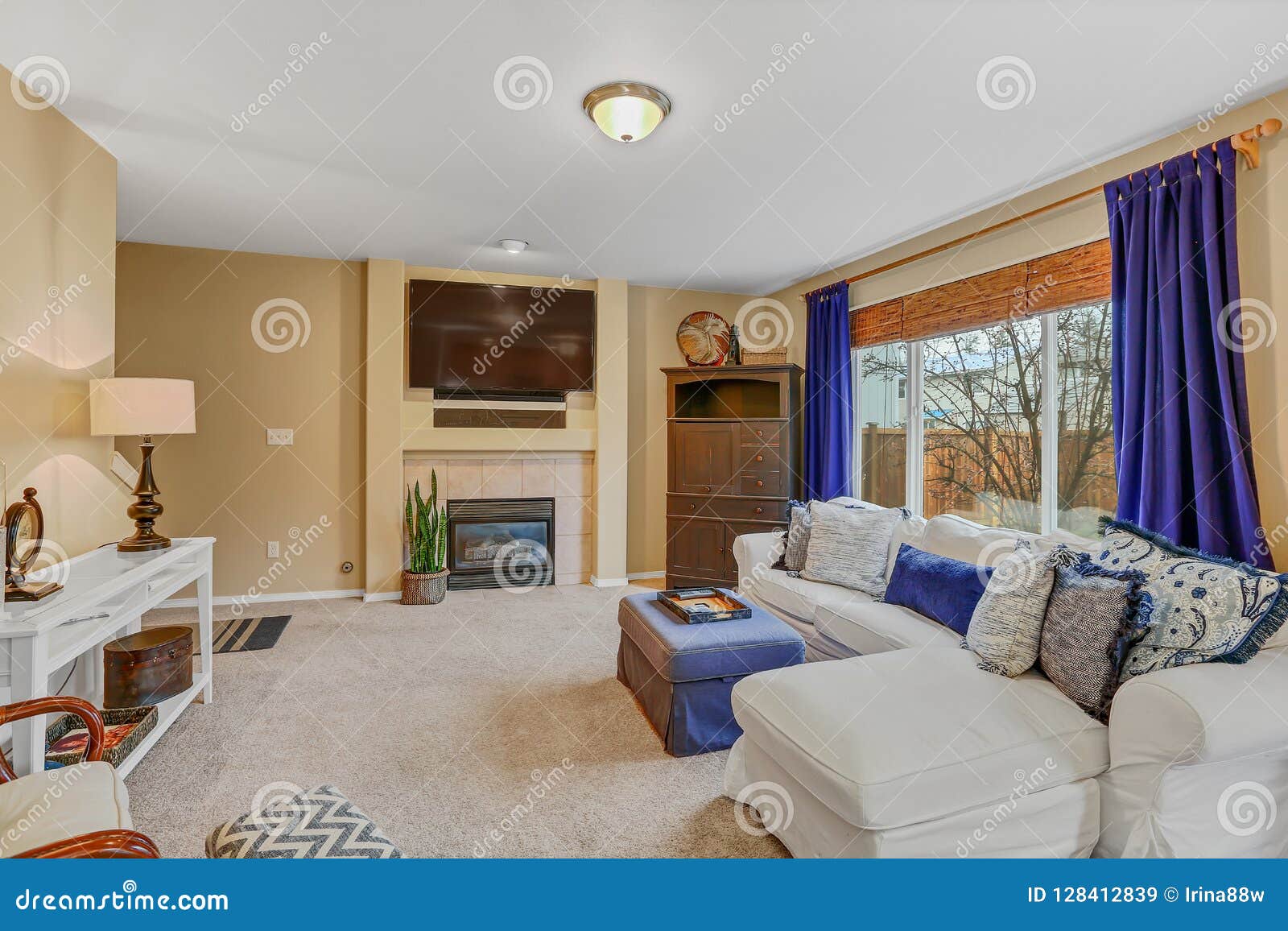 Open Sunny Space with Living Room Interior Stock Image - Image of ...