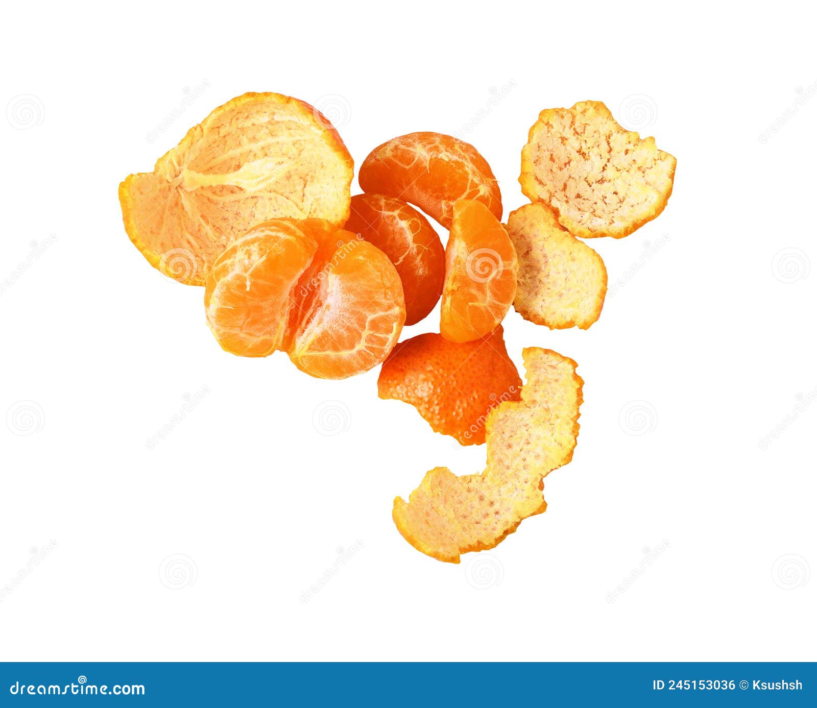 Open Tangerine with Slices and Peel Isolated Stock Photo - Image of ...