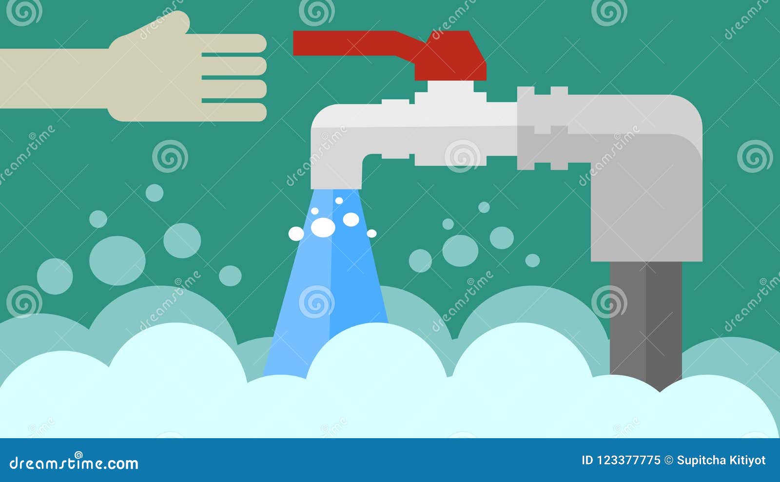 Open tap with water flow stock illustration. Illustration of blue ...