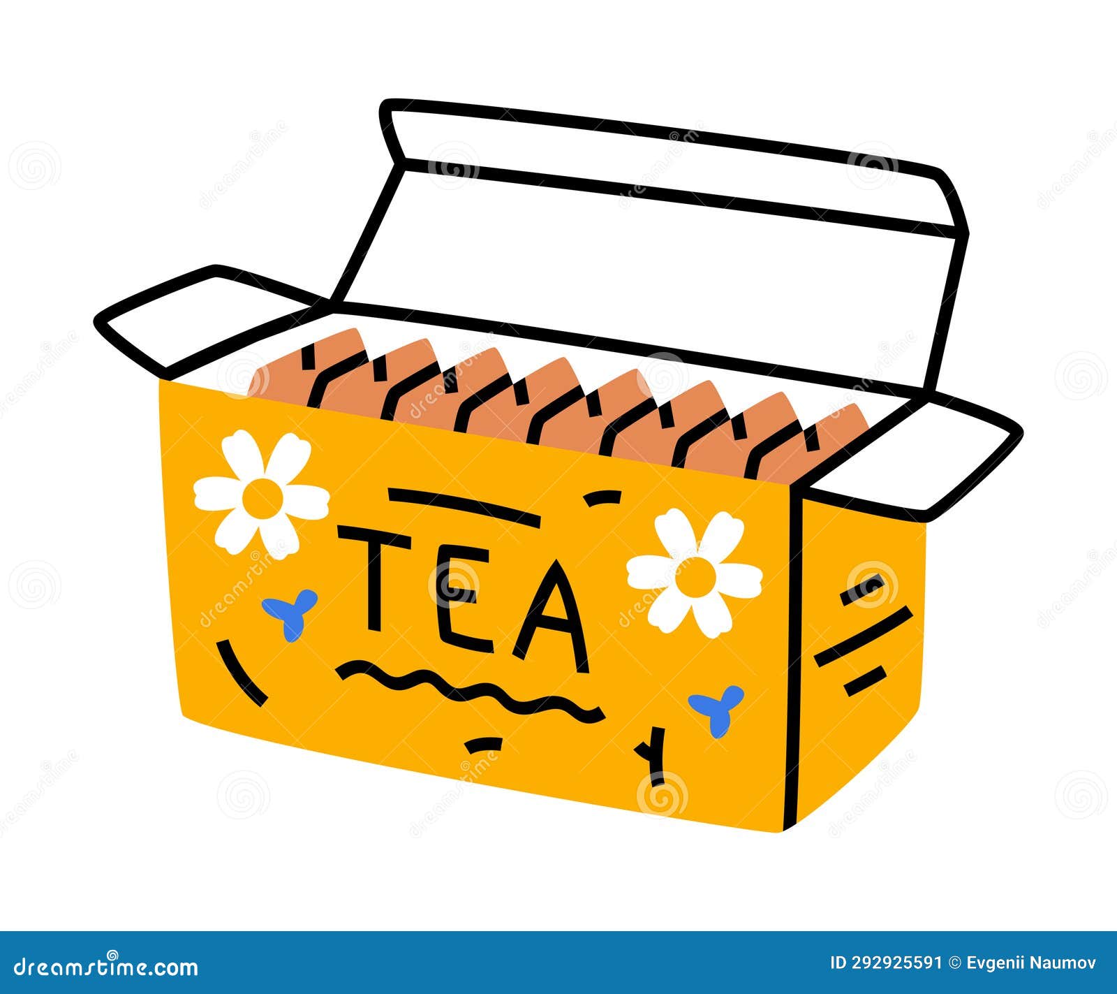 Open Tea Package Box with Teabags Inside Vector Illustration Stock ...