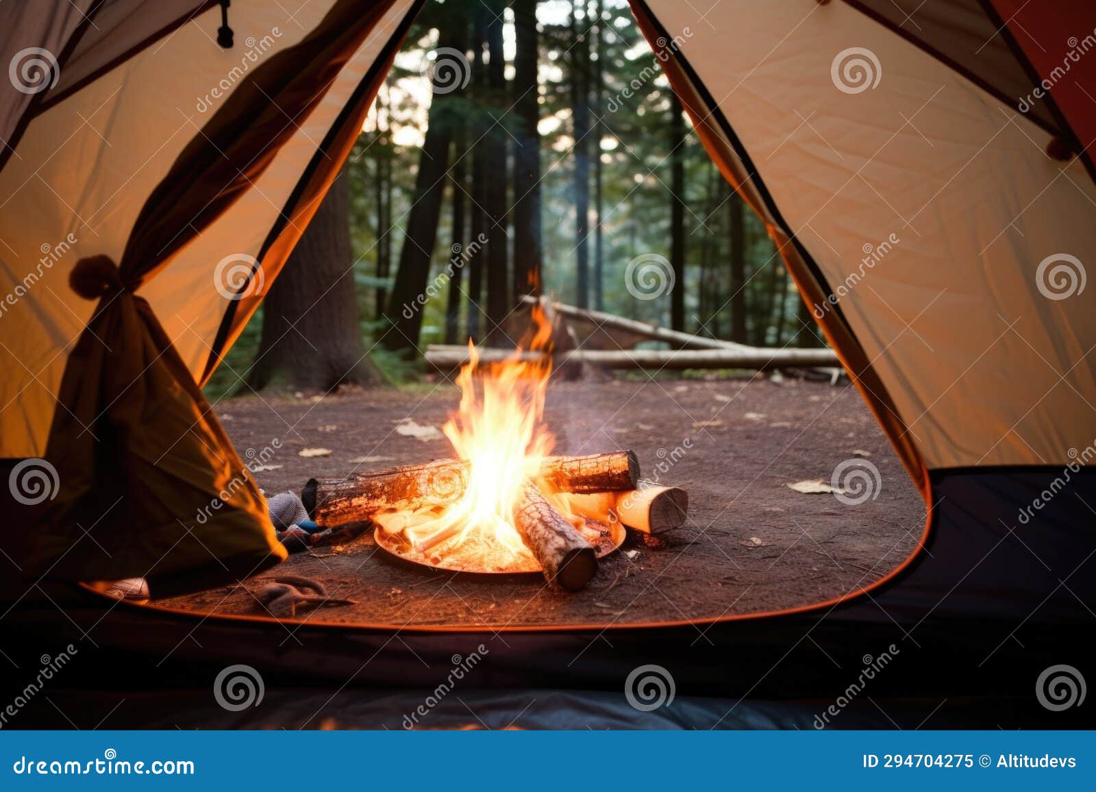 An Open Tent Door Revealing a Campfire Outside Stock Image - Image of ...