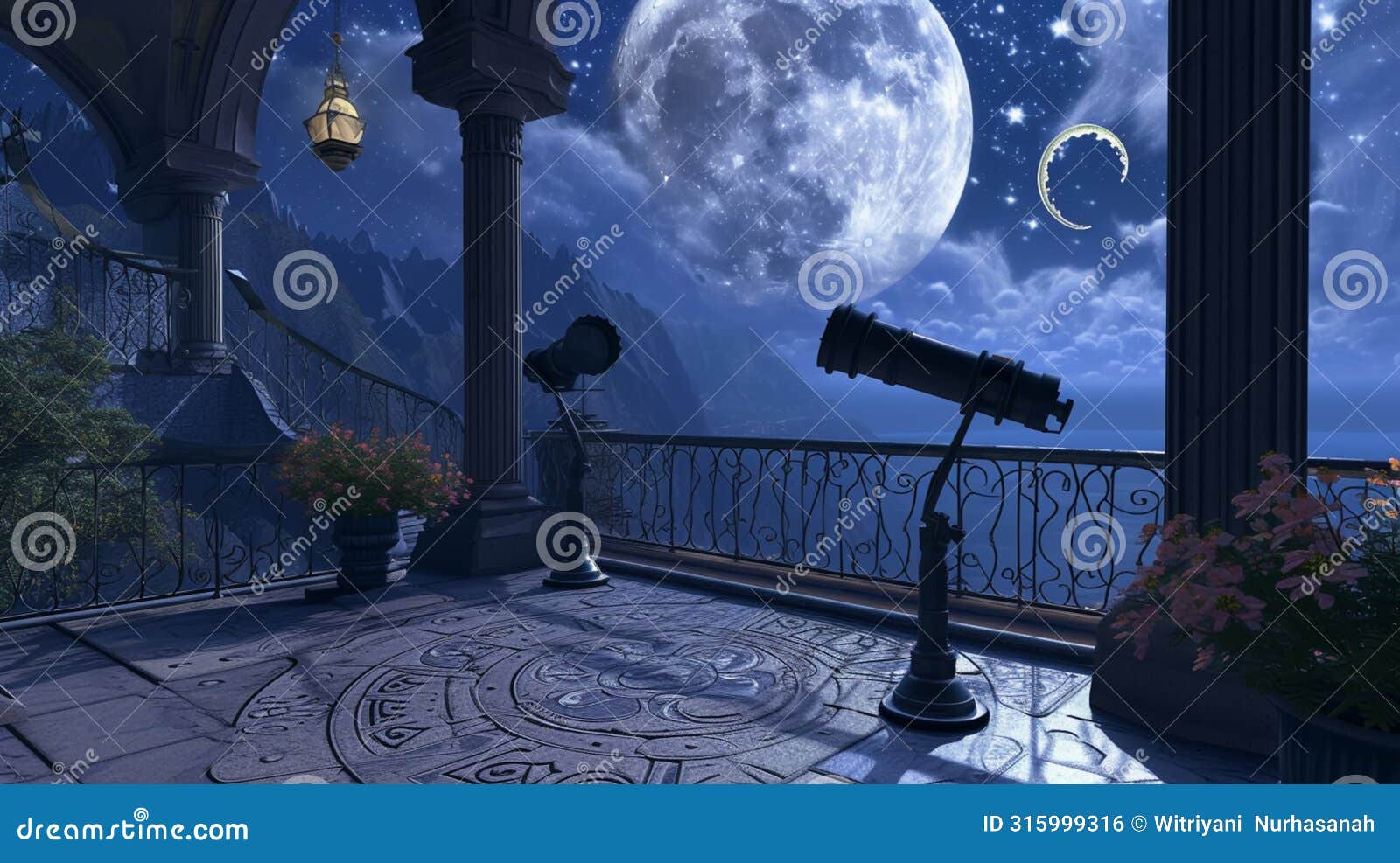 An Open Terrace of a Celestial Observatory with Telescopes Pointed at ...