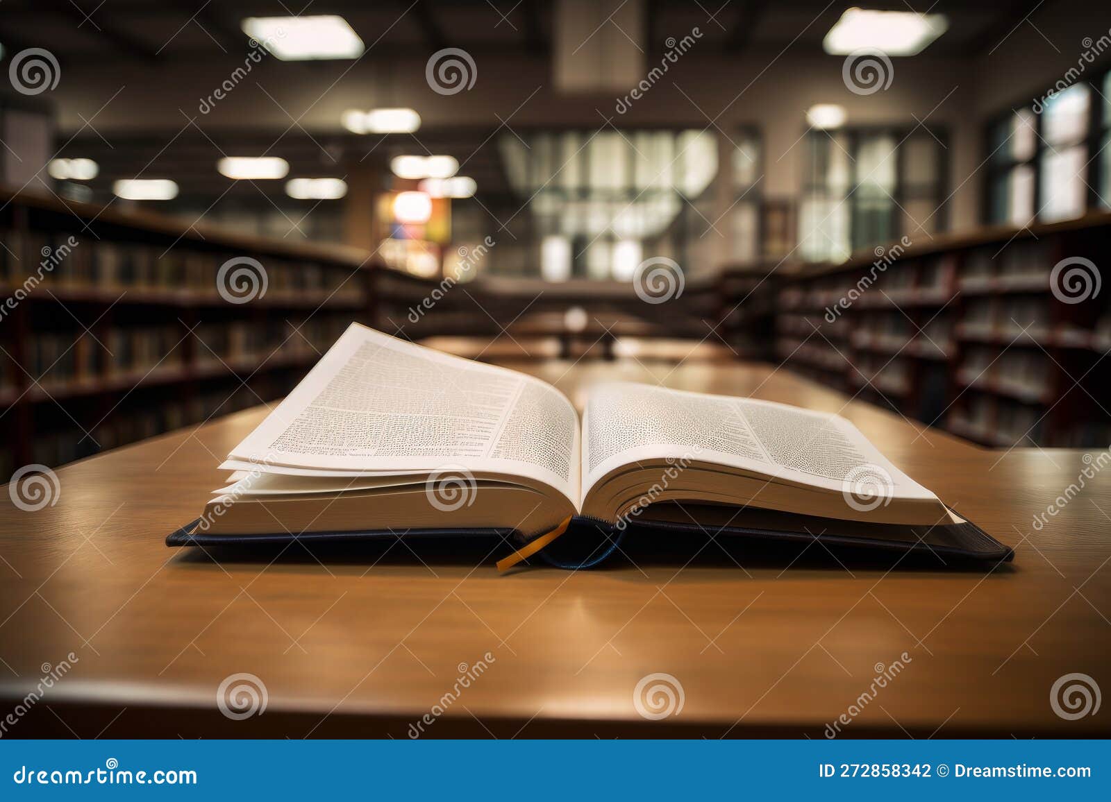 An Open Textbook in a Library Book Stock Illustration - Illustration of ...