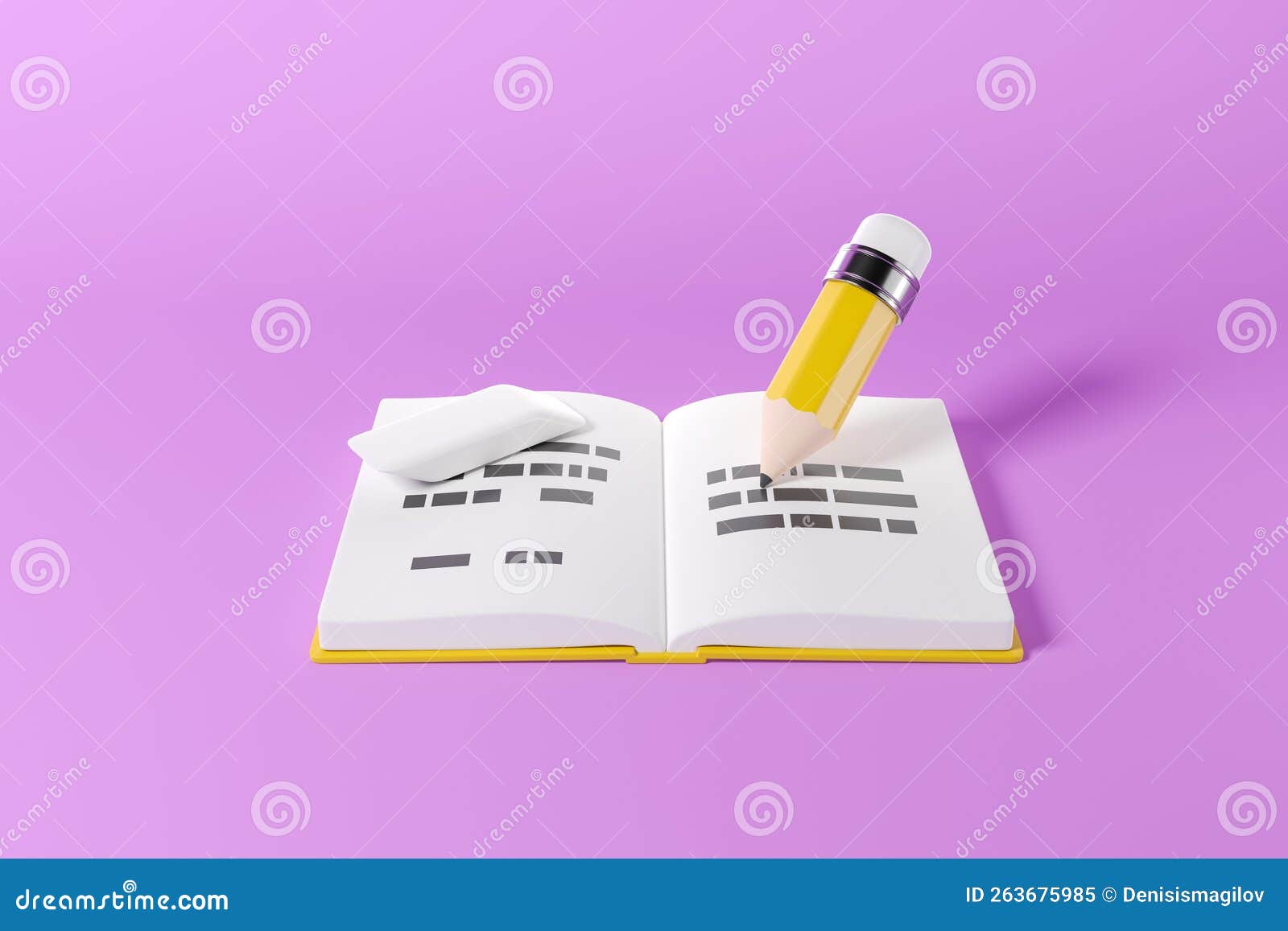 Open Textbook with Pencil Writing on Violet Background Stock ...
