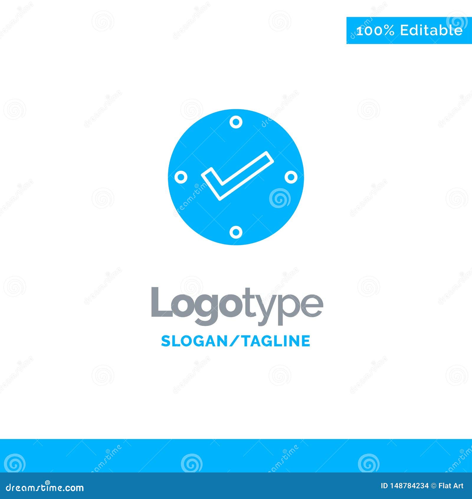 Open, Tick, Approved, Check Blue Solid Logo Template. Place for Tagline ...
