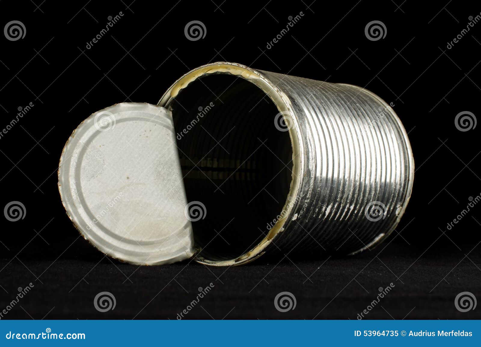 Open Tin Can on the Black Background Stock Image - Image of empty ...
