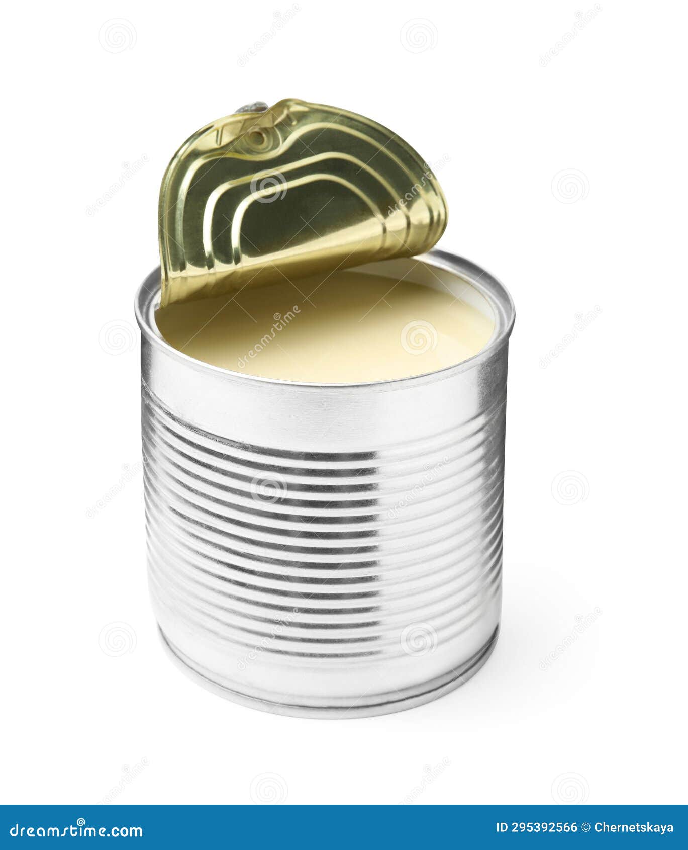 Open Tin Can with Condensed Milk Isolated on White Stock Photo - Image ...