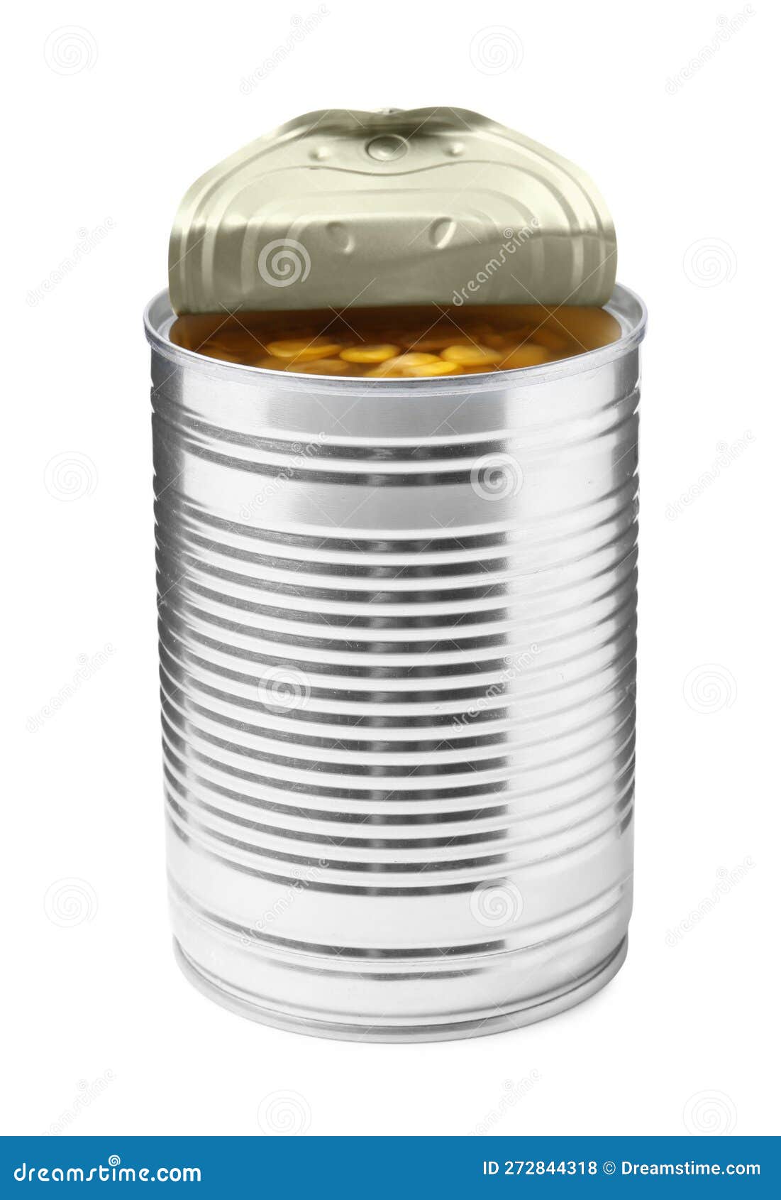 Open Tin Can of Corn Kernels Isolated on White Stock Photo - Image of ...