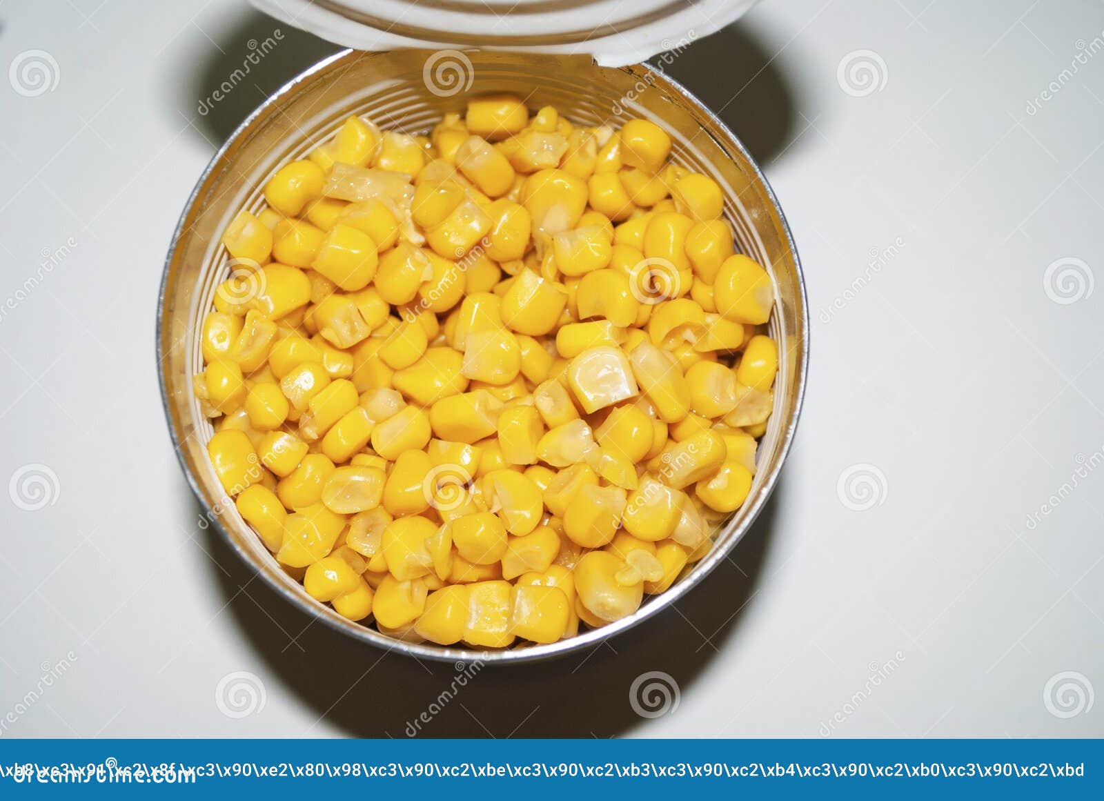 Open Tin Can of Corn on a White Background. View from Above Stock Image ...