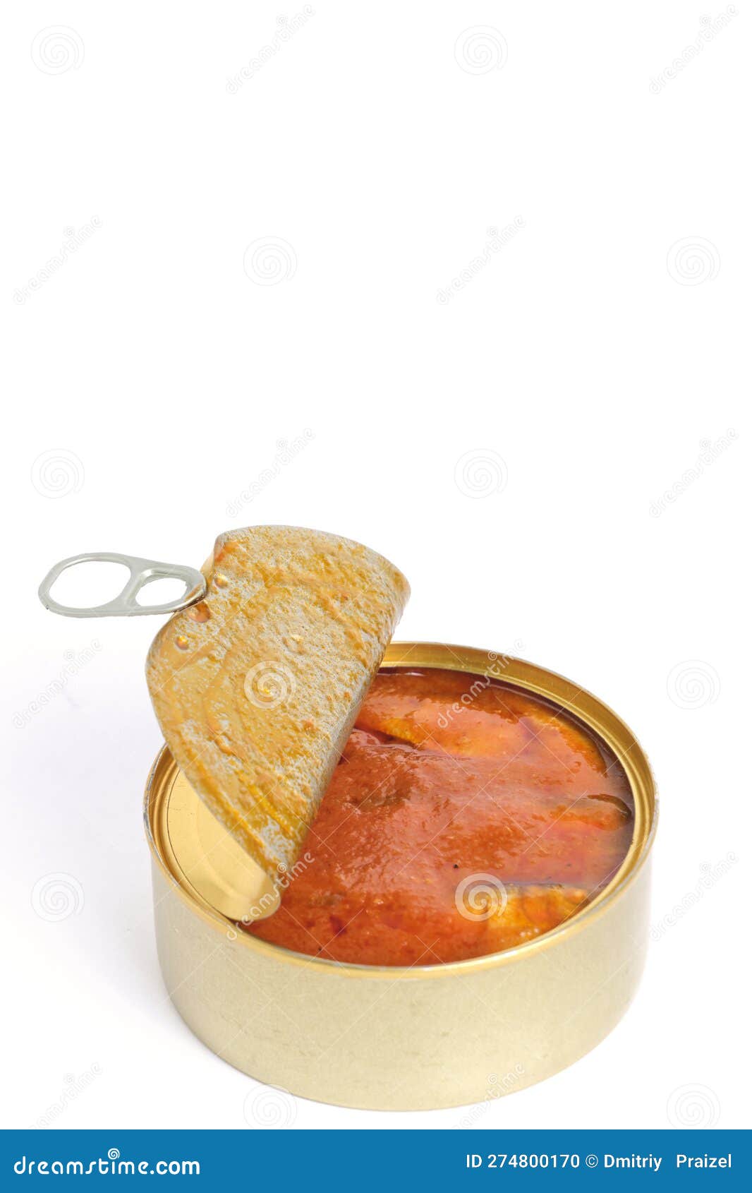 Open Tin Can with Fish in Tomato on White Background. Stock Photo ...