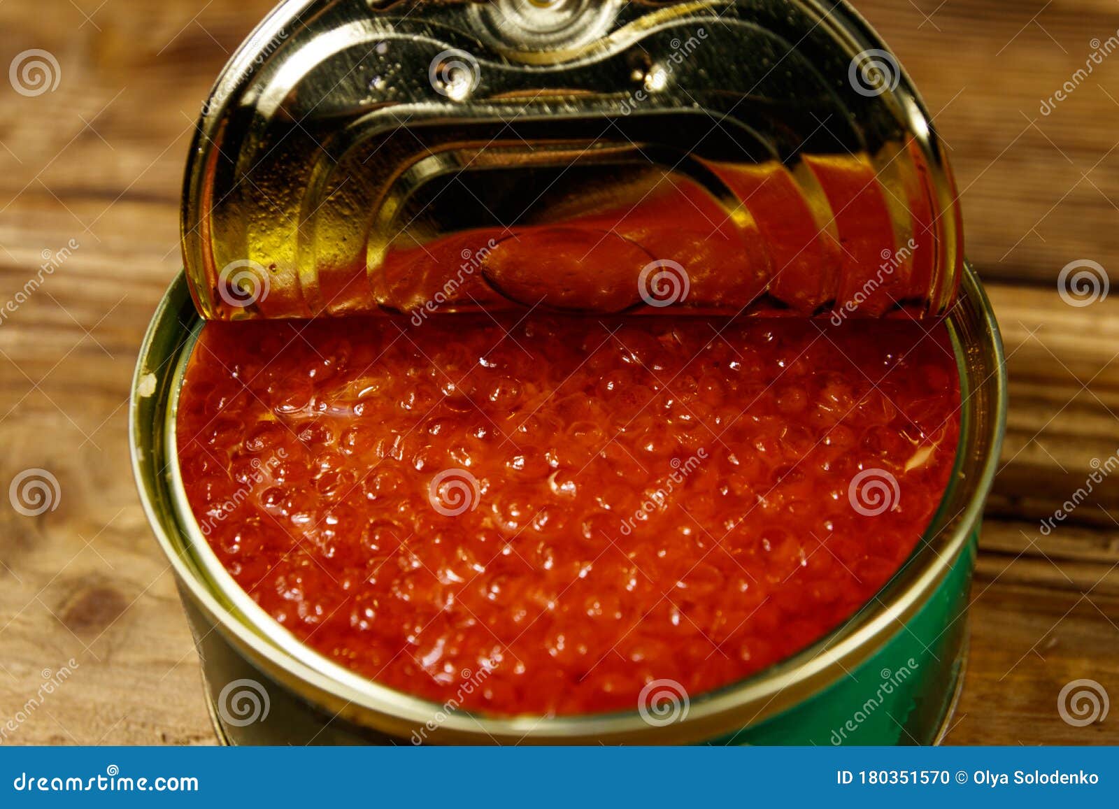 Open Tin Can with Red Caviar on Wooden Table Stock Photo - Image of ...