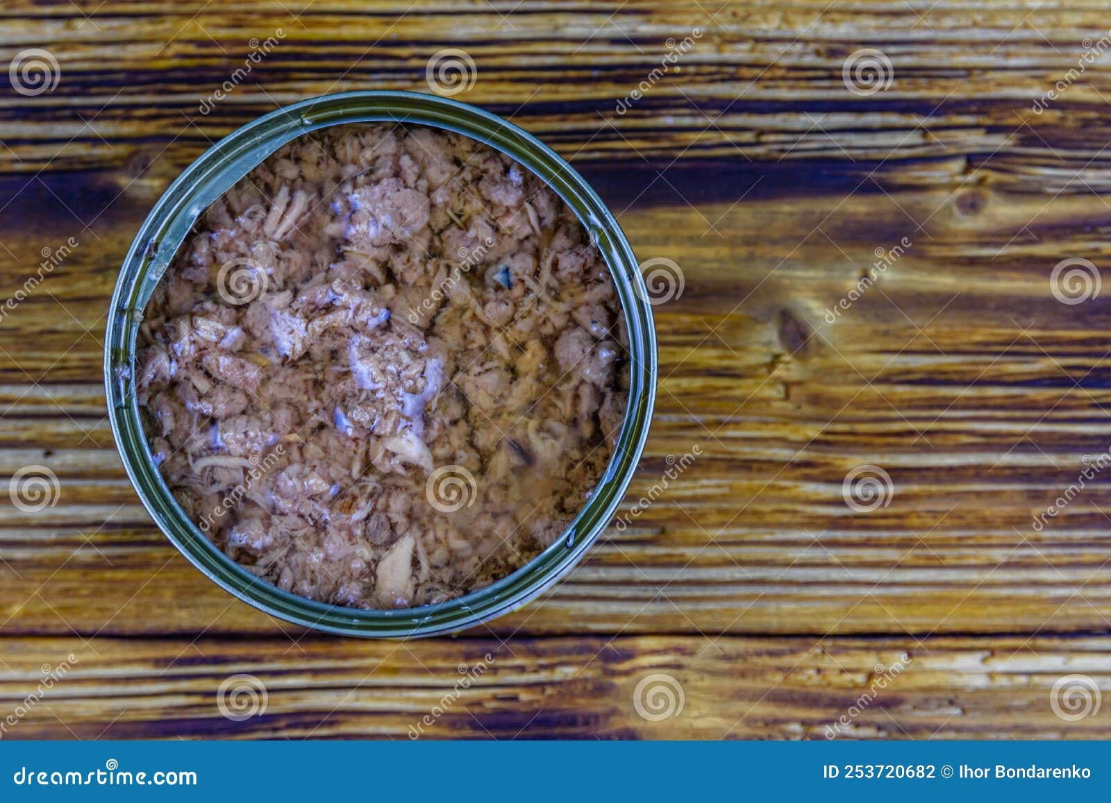 Open Tin Can with Tuna Fish on a Wooden Table Stock Photo - Image of ...