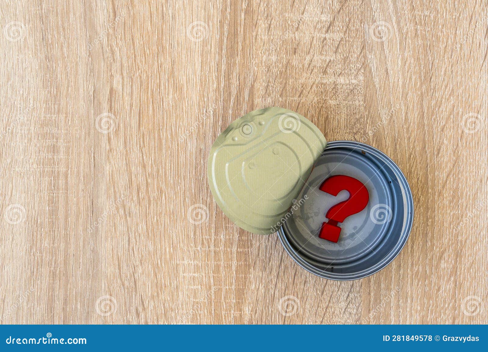 Open Tin Can in Which is a Red Question Mark Symbol Stock Photo - Image ...