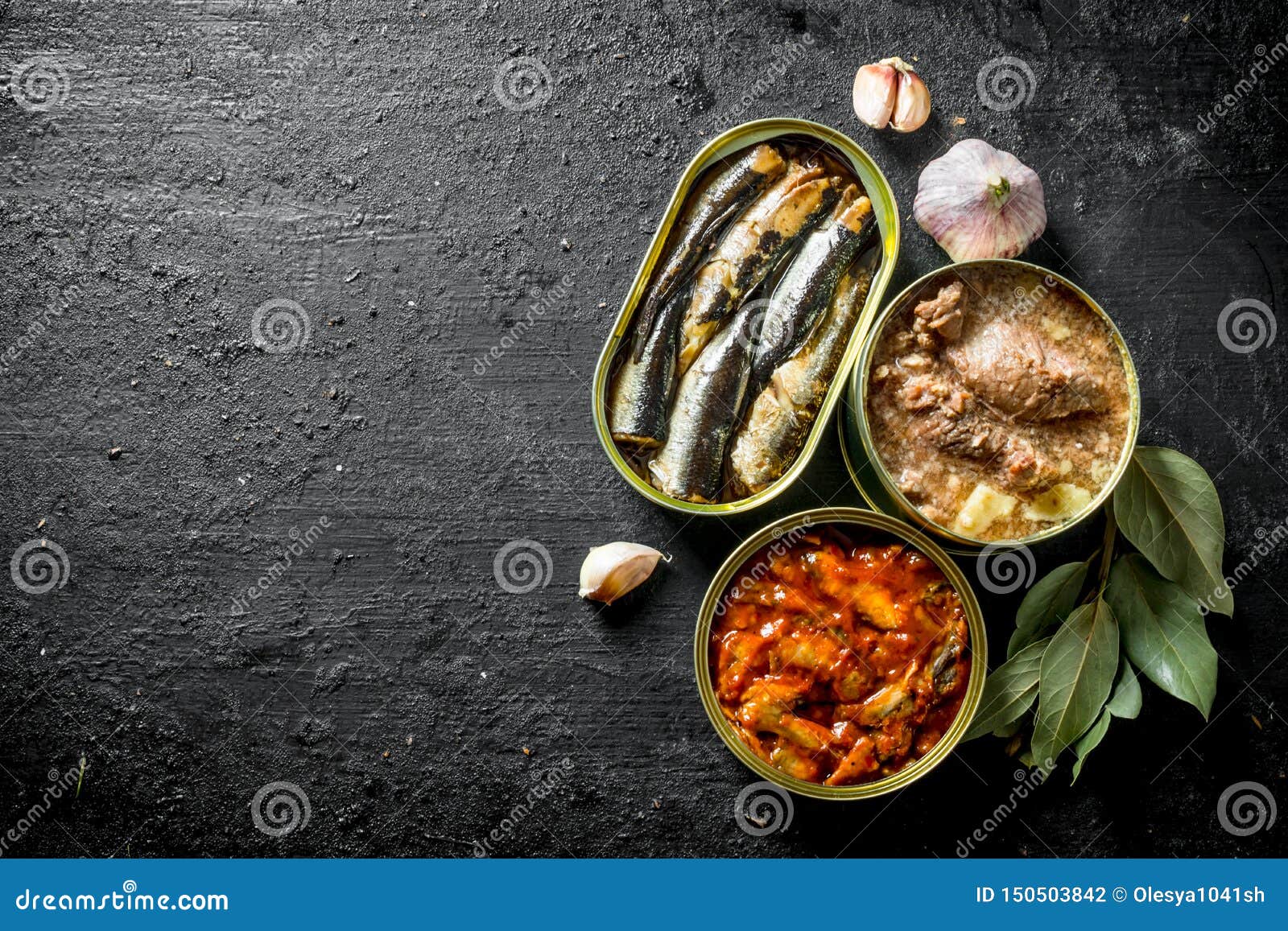 Open Tin Cans with Canned Fish and Meat Stock Photo - Image of conserve ...