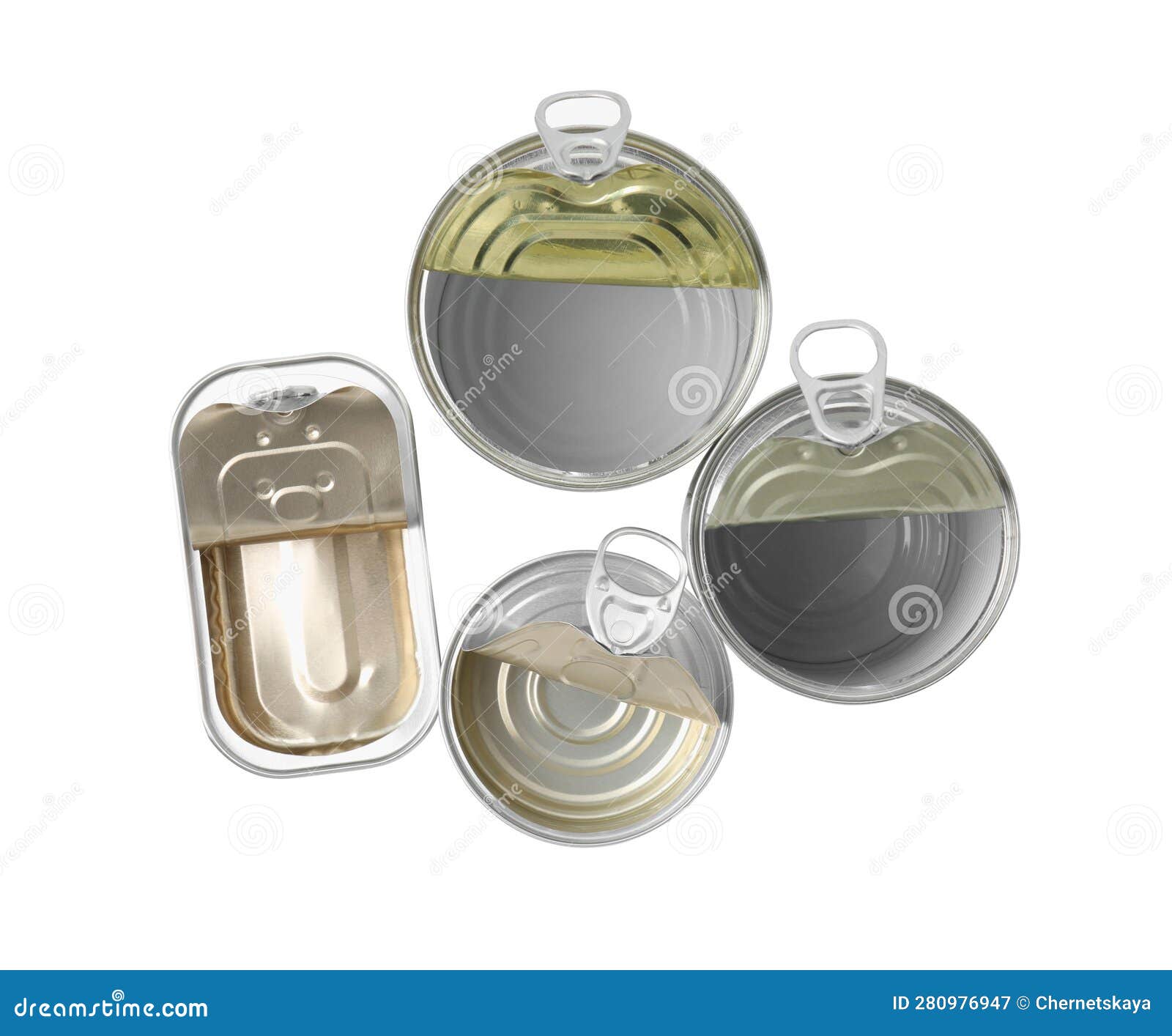 Open Tin Cans Isolated on White, Top View Stock Image - Image of ...