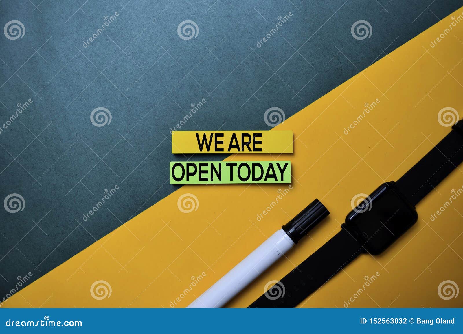 We are Open Today Text on Top View Color Table Background Stock Photo ...