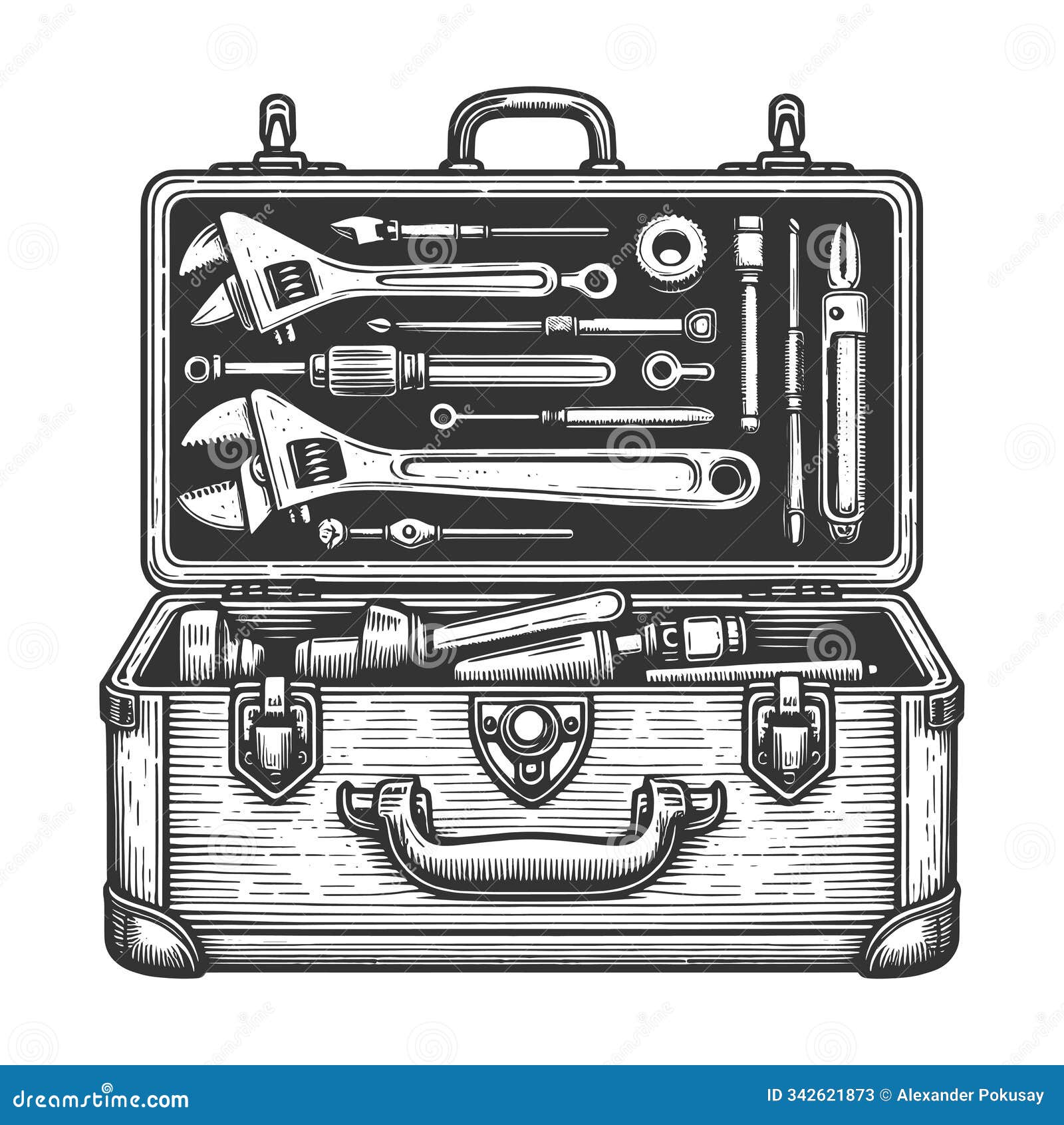 Open Toolbox Engraving Sketch Raster Illustration Stock Illustration ...