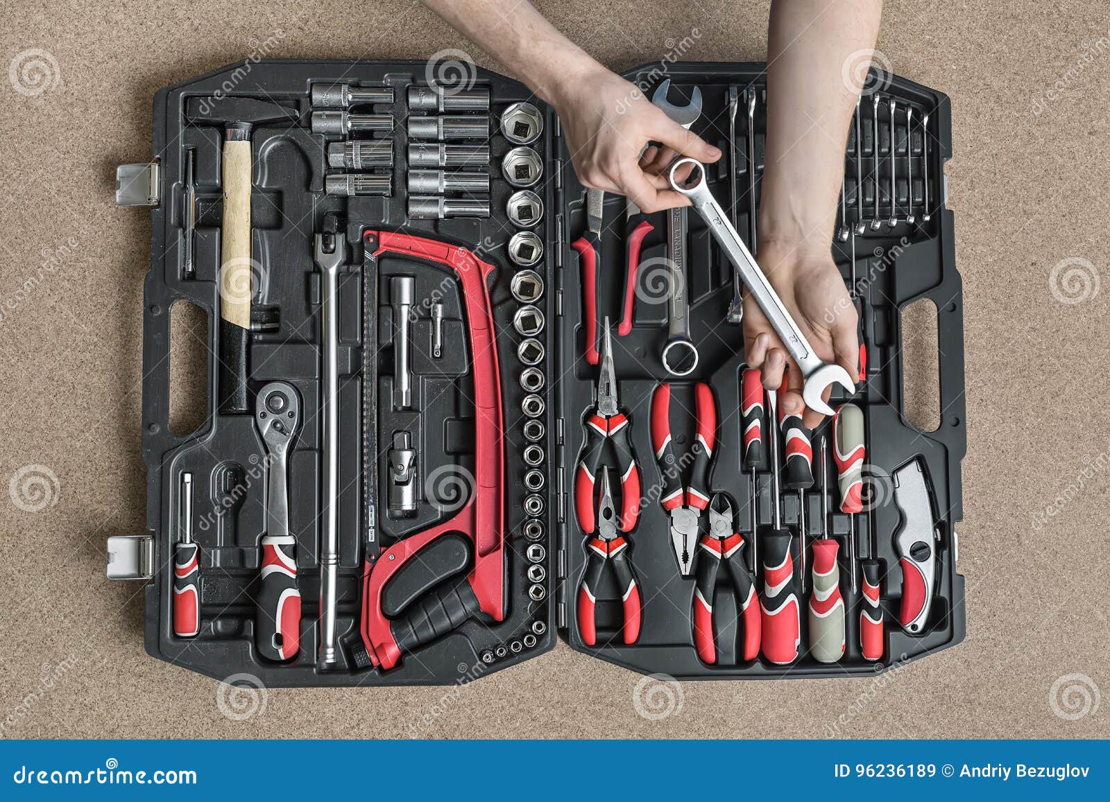 Open Toolbox and Male Hands Stock Image - Image of chrome, instrument ...