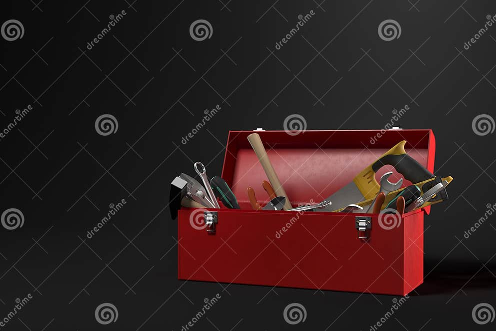 Open Toolbox with Tools in Shadow on Dark Stock Illustration - Illustration of assurance ...